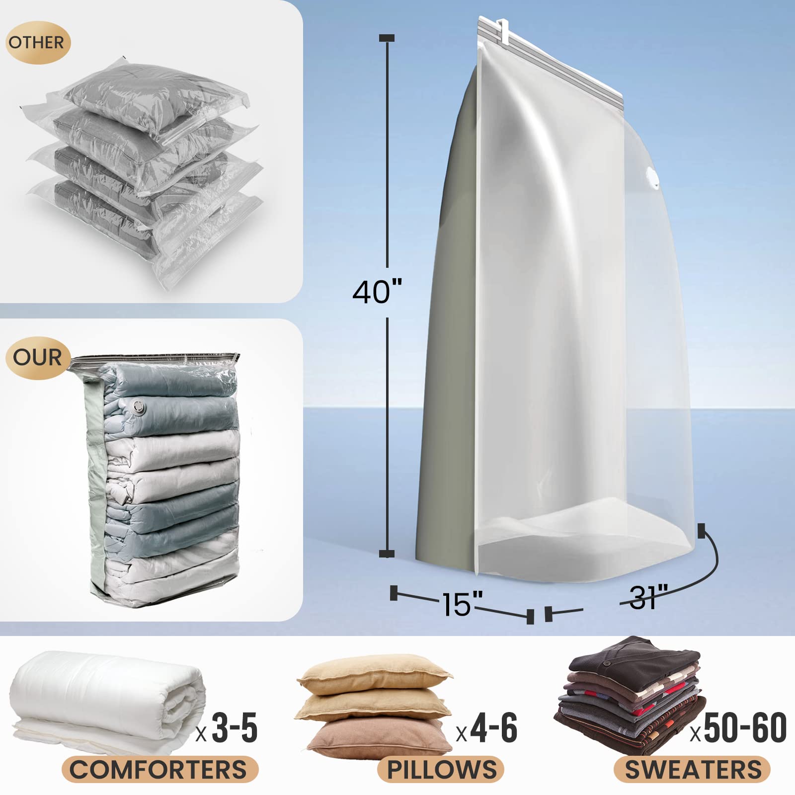 TAILI 6 Pack Vacuum Storage Bags, Space Saver Bags, Jumbo Cube 31x40x15 Inch, Extra Large Vacuum Sealer Bags for Comforters, Blankets, Bedding, Clothes, Pillow, Duvets, Closet Organizers Space Saving