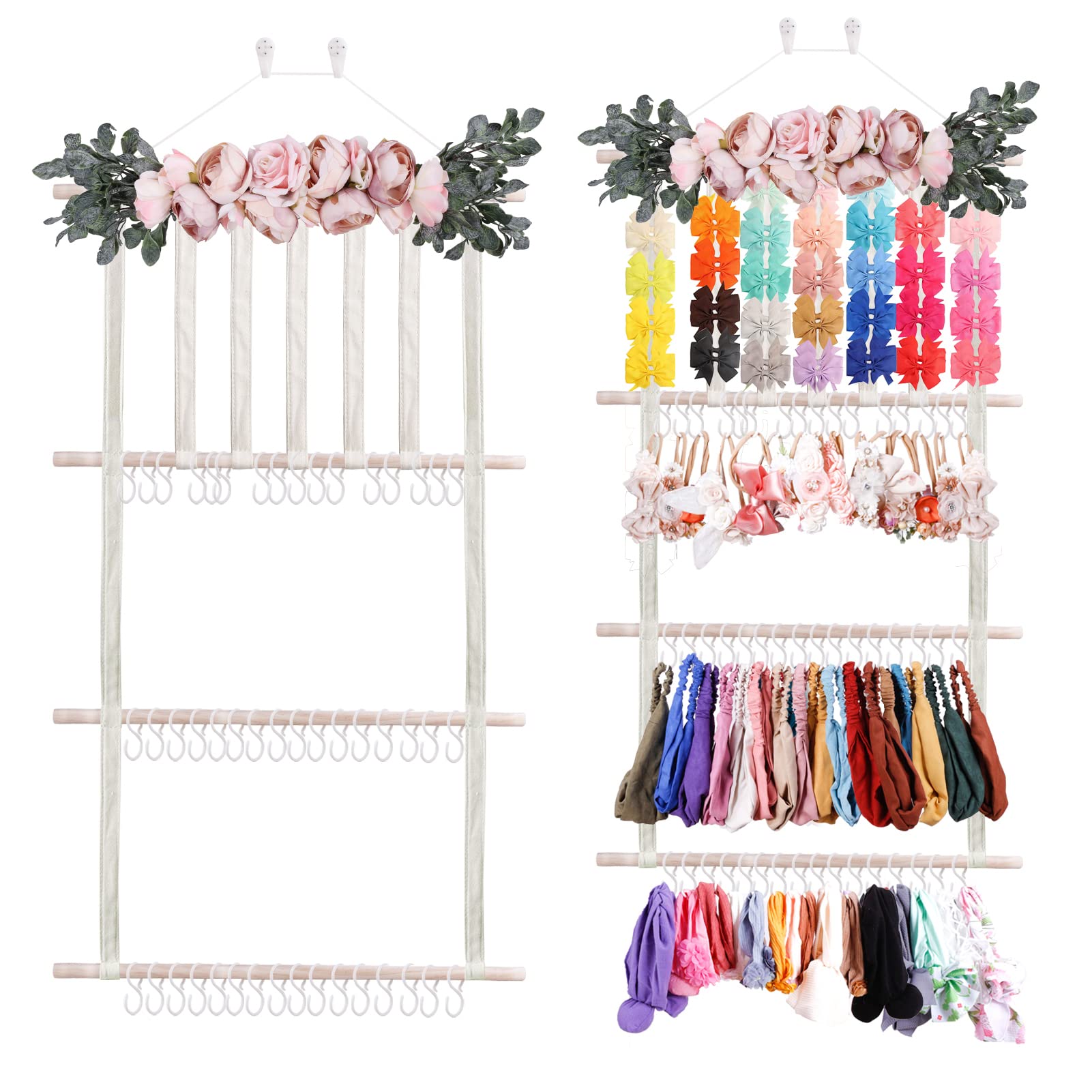 NUWAJP Flower Headband Holder for Girls, Hair Bows Clips Storage Holder Hair Accessories Organizer Storage Wall Hanging Decor for Nursery Toddler Room
