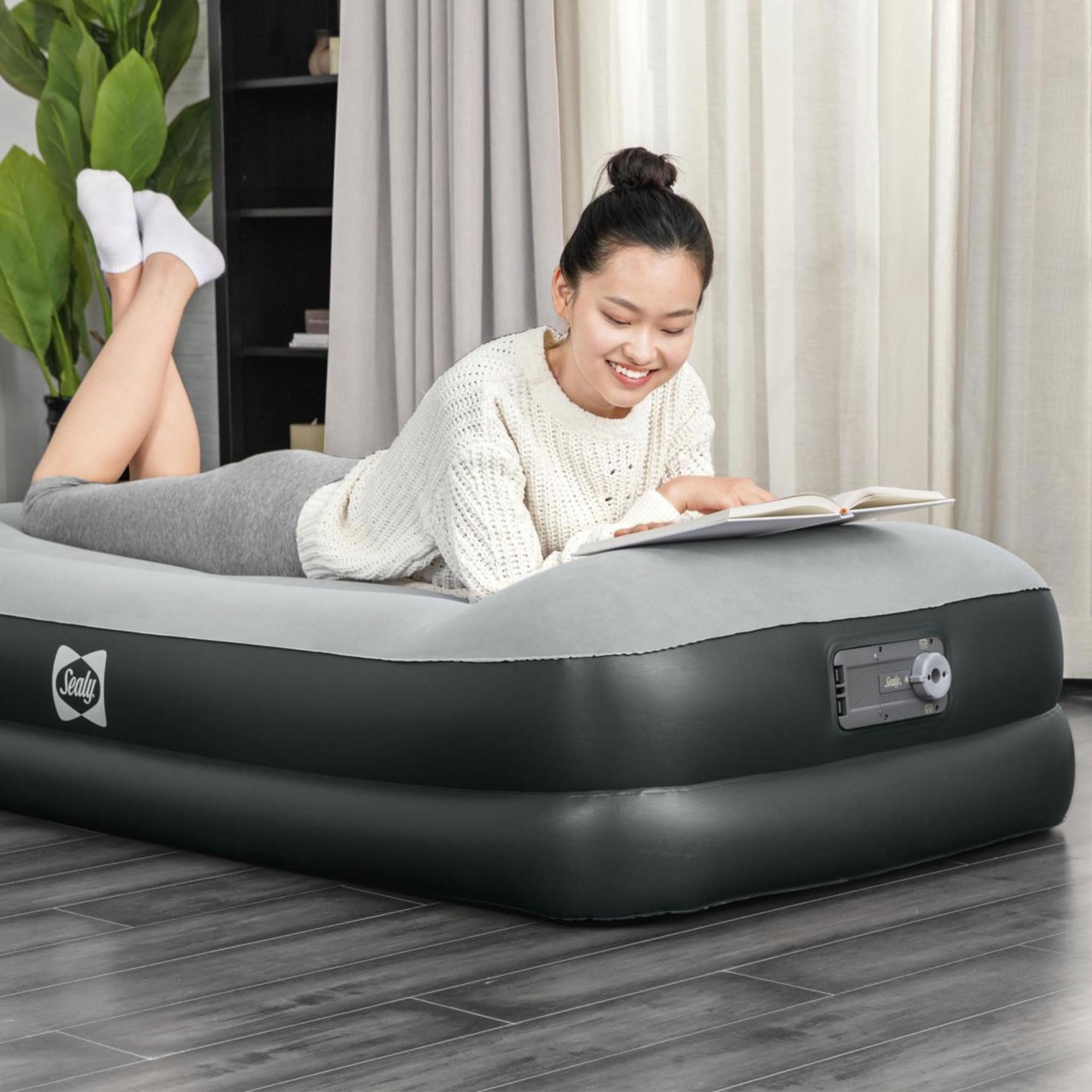 Sealy Tritech 16” Twin Sized Inflatable Air Mattress Bed with Built-in Pump, Storage Bag, and Repair Patch for Indoor and Outdoor Use