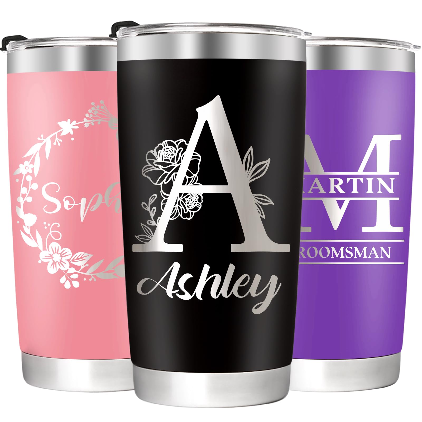 Personalized Tumbler with Engraved Name - 21 Designs Double Wall Insulated with Slider Lid 20oz Coffee Tumbler- Personalized Gift for Birthday Christmas for Men Women