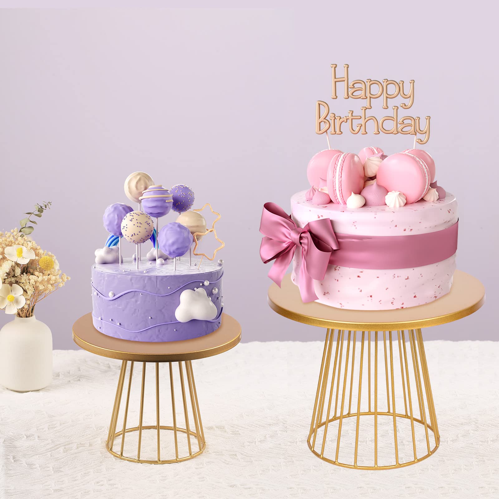 Sunormi Maygone 2pcs Modern Metal Gold Cake Stands Plate Set with Geometric Base Cupcake Stand Dessert Display Stands for Parties Table Decoration(8",10")