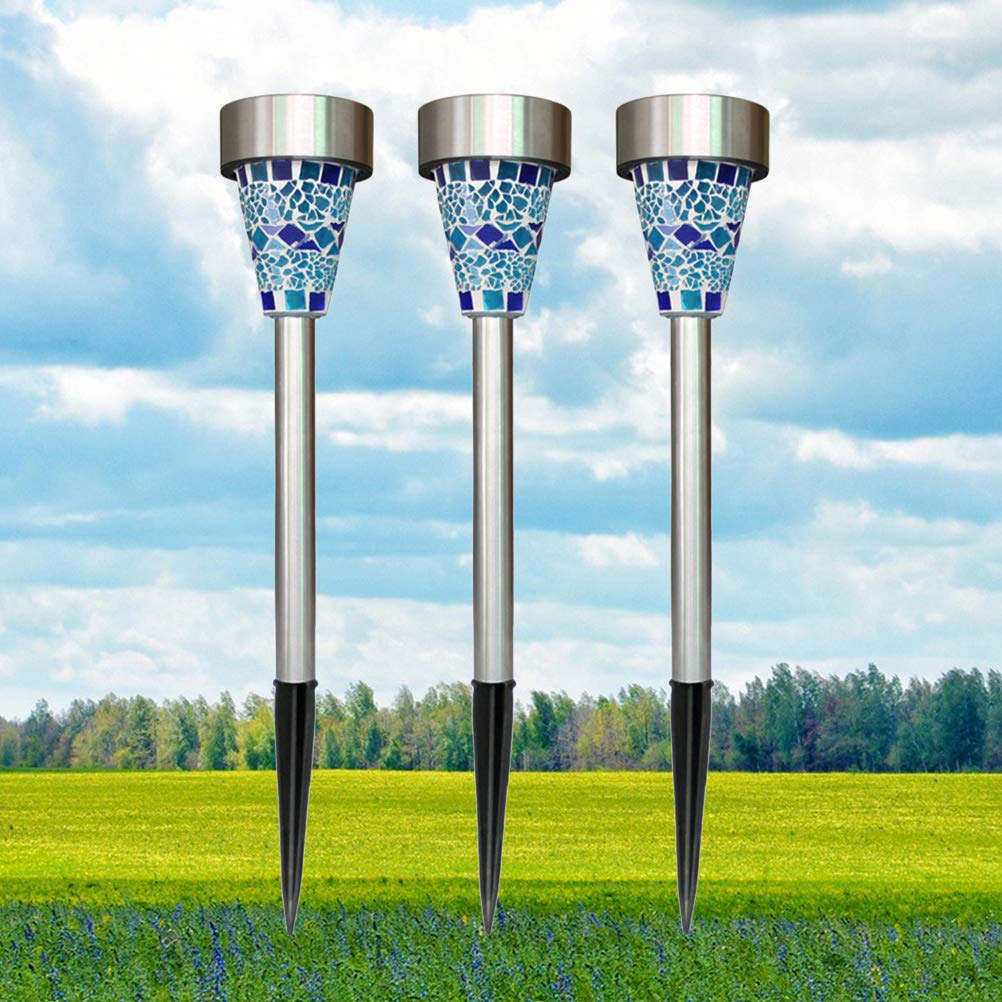 OSALADI Outdoor Solar Power Lights Stake Lights Solar Pathway Garden Lights Garden Lawn Lamp Outdoor Landscape Garden Decor Lighting - White Light (Blue) 3Pcs