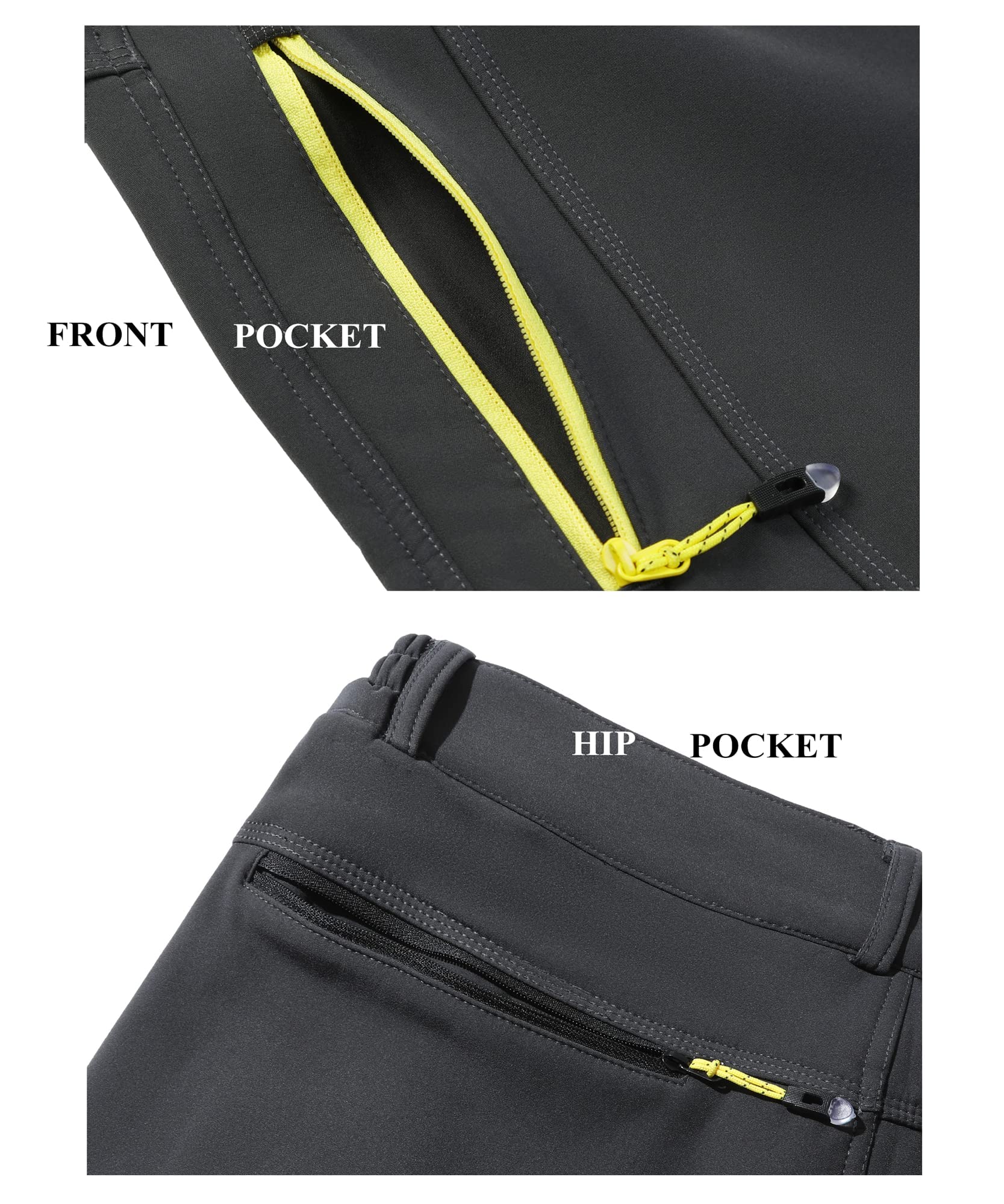 Snowcrew Mens Snow Ski Outdoor Waterproof Pants Zipper Pockets Lightweight Softshell Hiking Fleece Lined