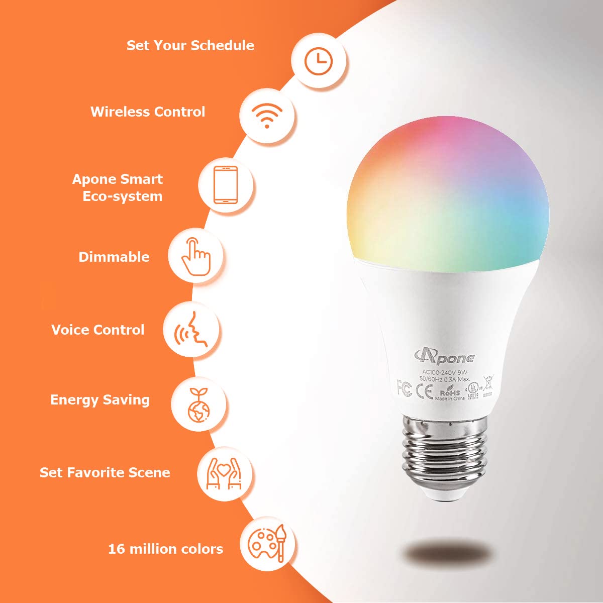 Smart A19 LED Smart, WiFi Light Bulb Compatible with Alexa Google Home, with Over 16 Million Vivid Color, Cool Warm White Dimmable, No Hub Required, 60W Equivalent, RGB+2700K-6500K, 4 Pack