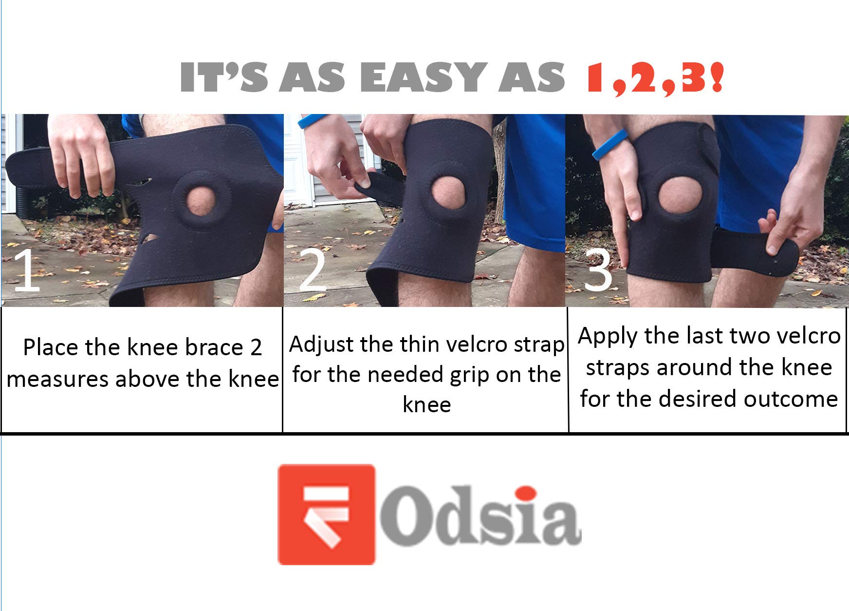 Odsia Knee Brace Support for ACL, LCL, MCL, Artheritise, Injuries, Sports, Pain Relief, Open-Patella Brace