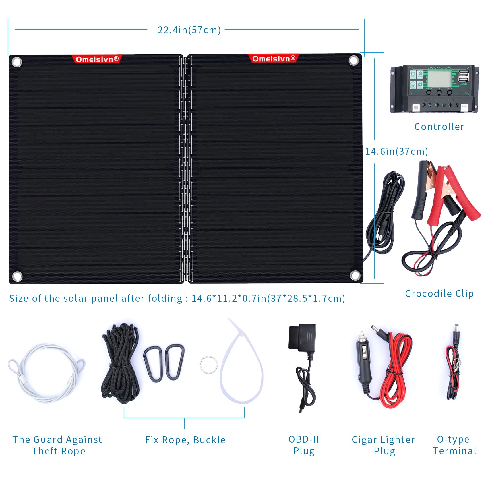 Omeisivn 30 Watt 12V Solar Panel kit Lead-Acid Battery Charger with controller Trickle Charger 30W 12Volt foldable Portable Battery Charger & maintainer with Cigarette Lighter Plug (30W)
