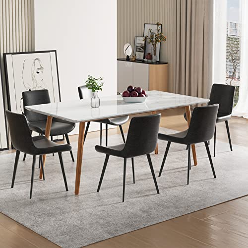 Miereirl Dining Chairs Set of 4 with PU Cushion Mid Century Modern Metel Legs for Indoor Kitchen & Dining Room Chairs Comfortable Chairs Suitable for Home Coffee Black