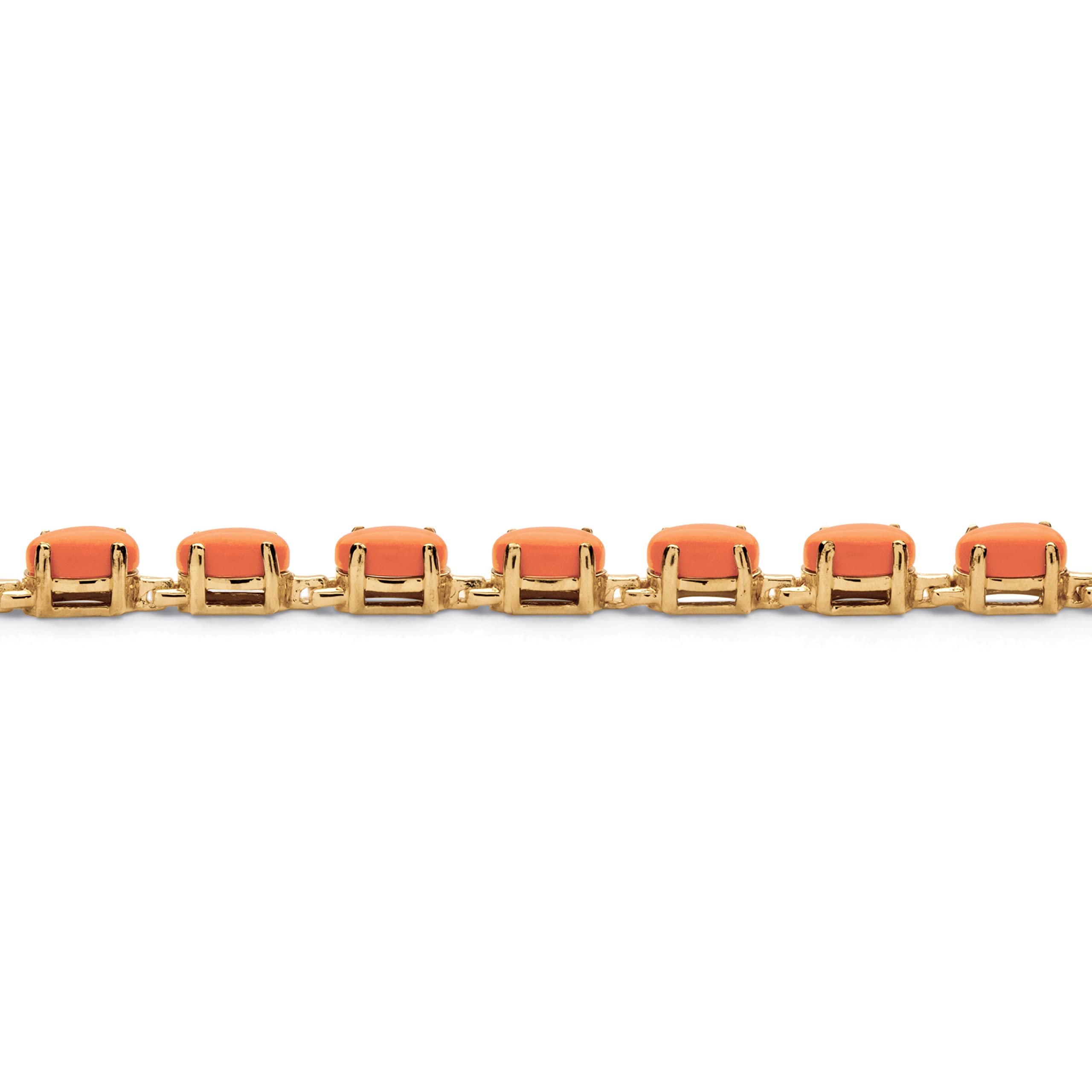 PalmBeach Yellow Gold-plated Oval Shaped Simulated Orange Coral, Tennis Bracelet (5mm), Hidden Box Clasp, 7.5 inches