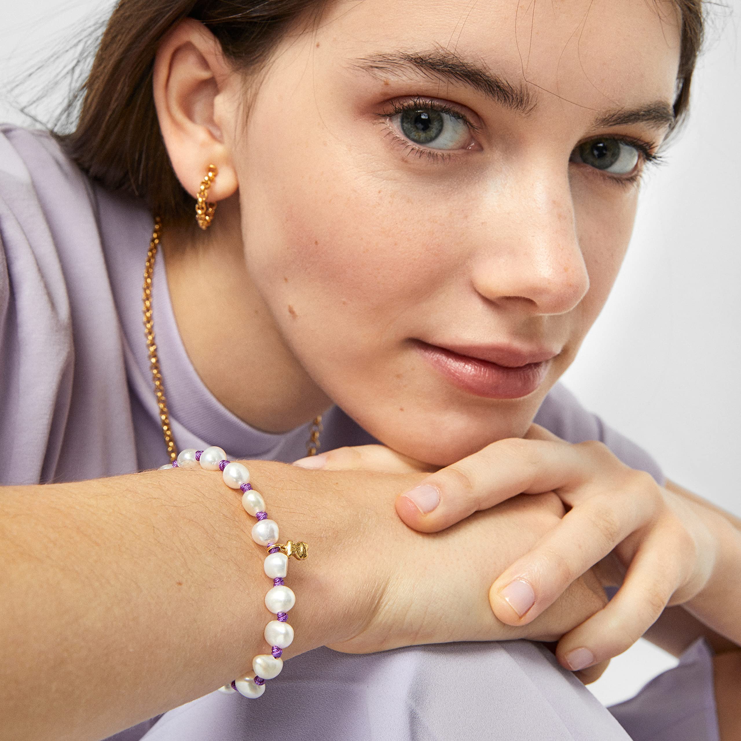 TOUS Joy Bits Color Bracelet Purple With Pearls And Bear