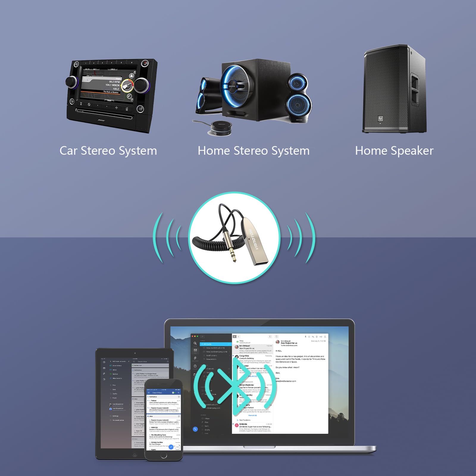 VANOTOM Aux to Bluetooth 5.0 Receiver 3.5mm Bluetooth Adapter with Microphone for Music Streaming and Hands-Free Calling for Car Stereo and Home Speakers