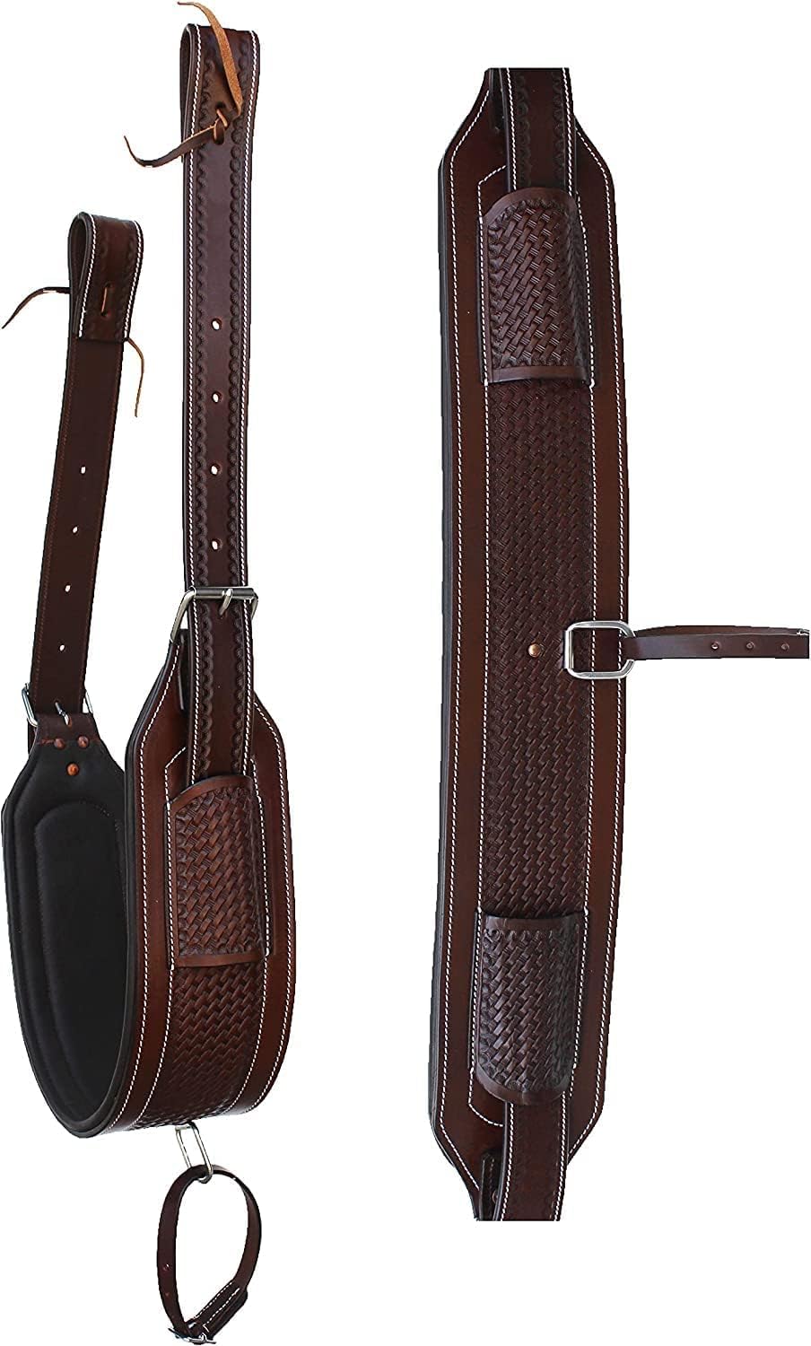 RAAVILS International Equitack Western Tooled Padded Leather Rear Flank Back Saddle Cinch Billets