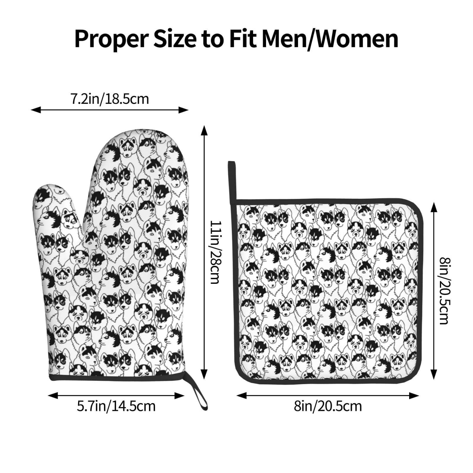 Siberian Husky Oven Mitts & Pot Holders Sets Potholders with Hanging Loop Non-Slip Kitchen Cooking Gloves for BBQ Baking Grilling