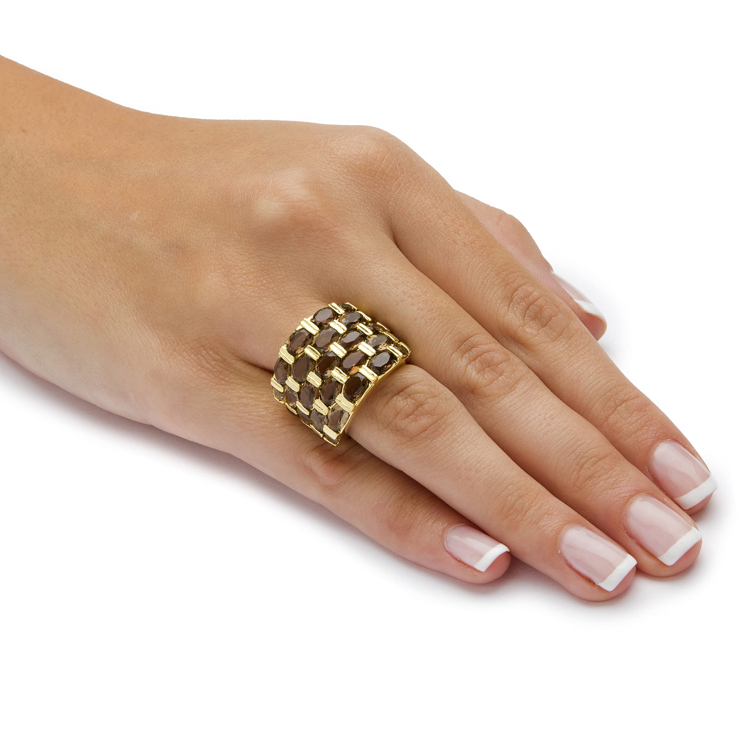 PalmBeach Yellow Gold-plated Round Genuine Smoky Quartz Five Row Ring Sizes 5-10 Size 8