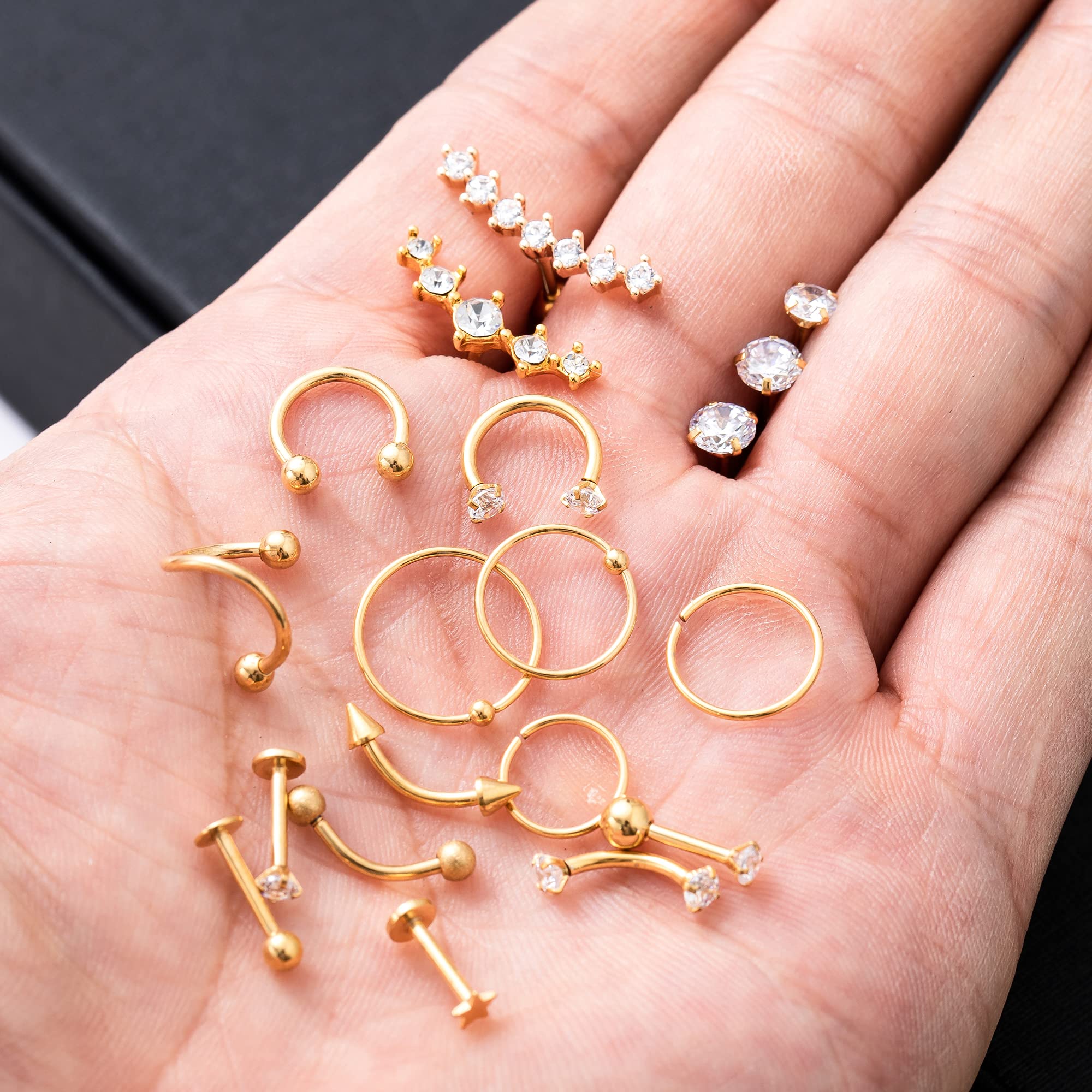 REVOLIA 32Pcs Stainless Steel Cartilage Stud Earrings for Women Conch Helix Tragus Daith Conch Hoop Earing Piercing Jewelry Set Gold