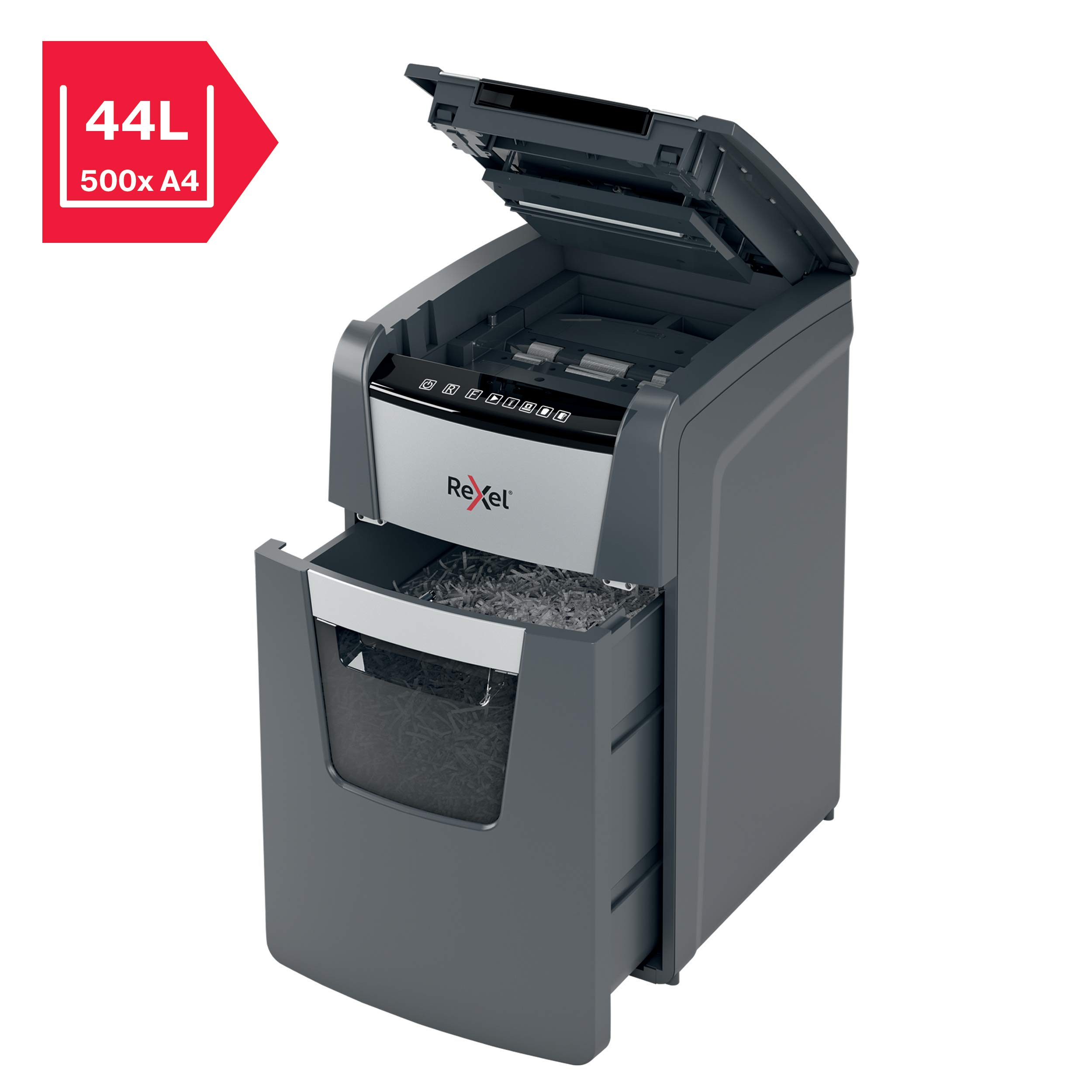 Rexel Optimum Auto Feed+ 150 Sheet Automatic Micro Cut Paper Shredder, P-5 Security, Small Office Use, 44 litre Removable Bin, 2020150M