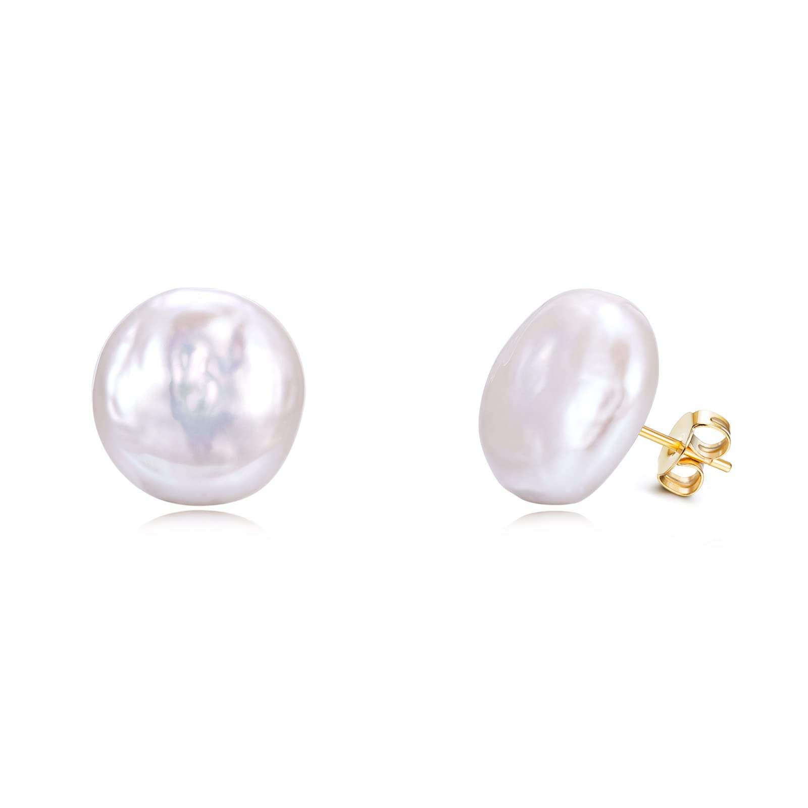 VINSMOK-Baroque Freshwater Pearl Earrings 925 Sterling Silver Women's Gold Plated Pearl Stud and Dangle Earrings (Round Pearl, Silver)