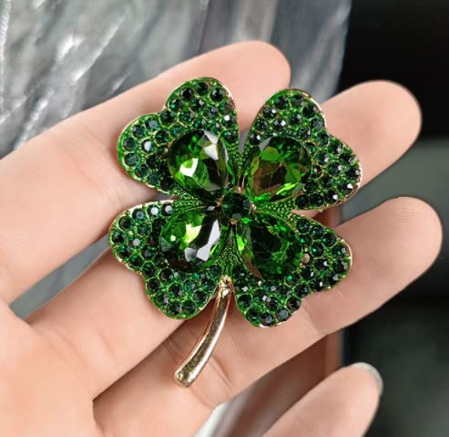 Trafford2009MU Large Classic Shining Shamrock St Patrick's Day Celtic Ireland Enamel Pin Badge Brooch, Green, 50mm x 40mm