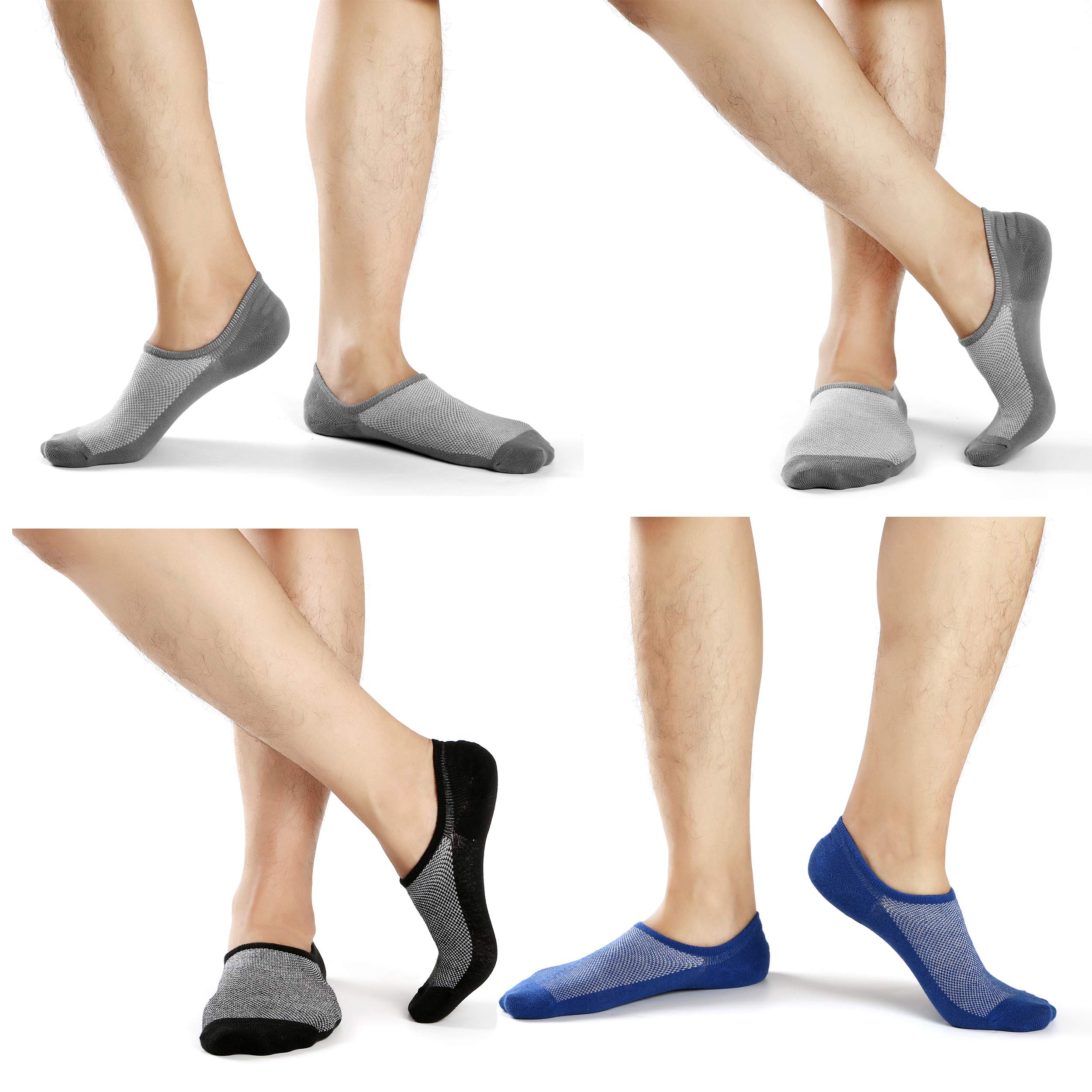 No Show Low Cut Socks Mens 6 Pair Durable Cotton Non-Slip Comfy Soft Athletic Sport/Casual Socks Size 8-11 (6 Colors(Black*1+Deep Grey*1+White*1+Light Grey*1+Skyblue*1+Navy*1), M : US 8~11)