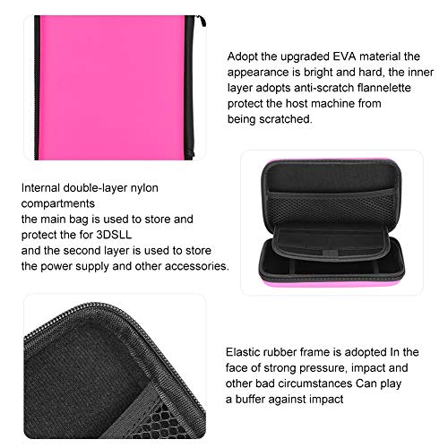 Shanrya Game Consoles Storage Bag EVA Material Double‑Layer Nylon Compartments Storage Bag for 3DS Office 3DS LL Home(pink)