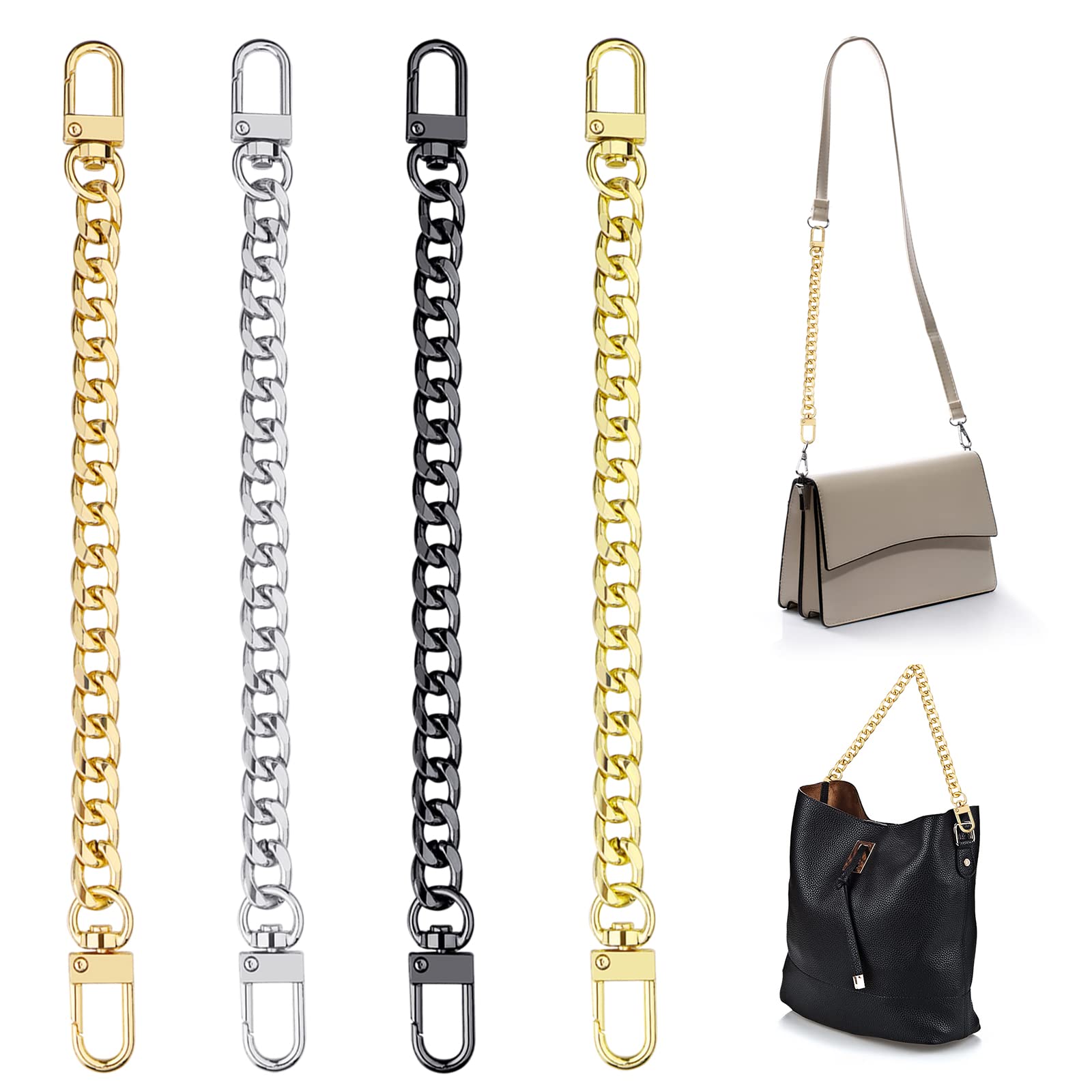 WLLHYF 4PCS DIY Iron Flat Chain Strap 7.87 Inch Purse Chain Strap Flat Wallet Handbag Accessories Charms Decoration Shoulder Bag Replacement Chain for Keys Wallet Purse Handbags Shoulder Bag