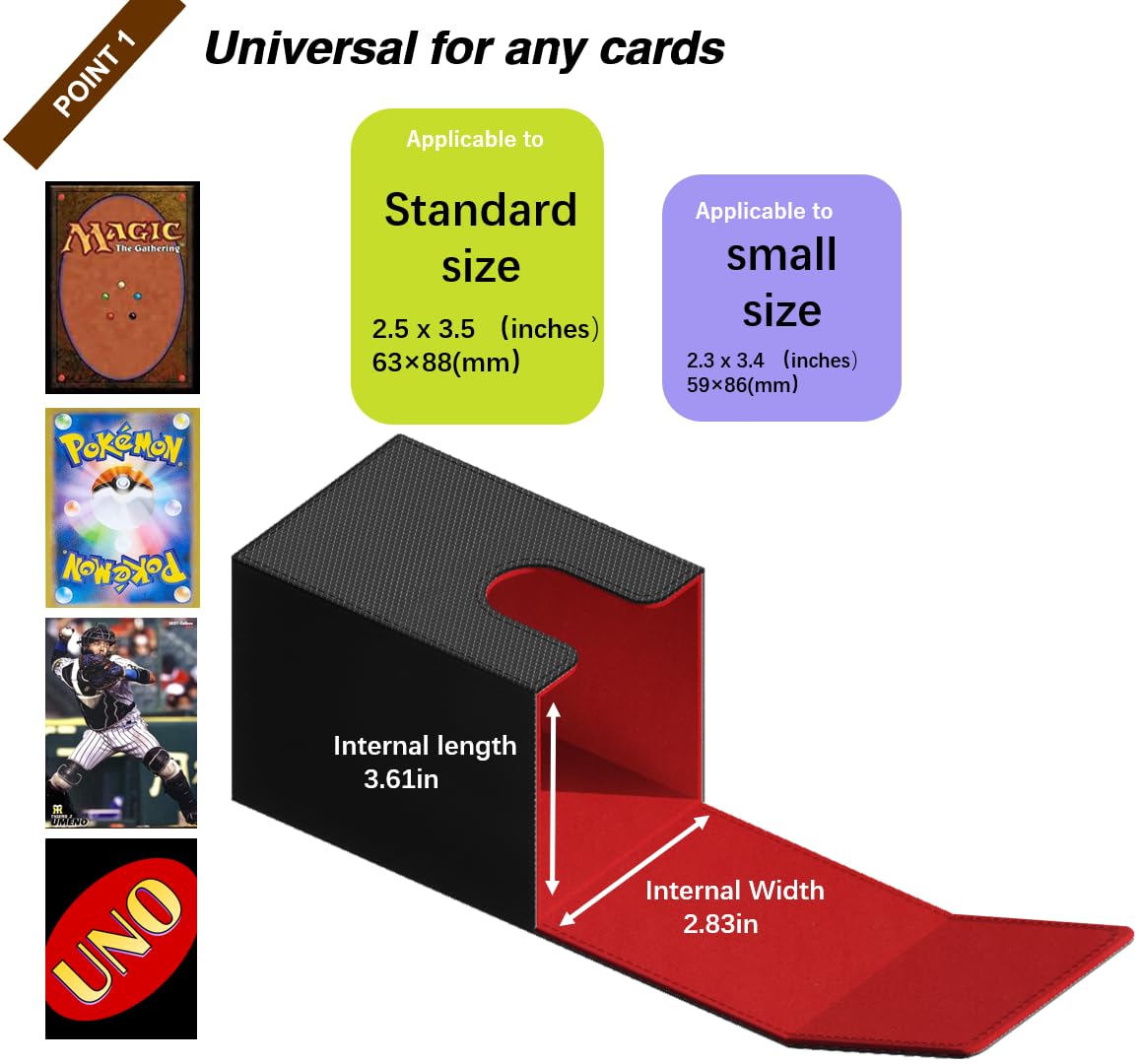 Venssu Card Deck Box,Vertical Card Deck Case,Card Storage,Commander deck box, Trading card box, Fit 115 Plus Sleeved Cards Compatible with board game MTG TCG CCG with dividers