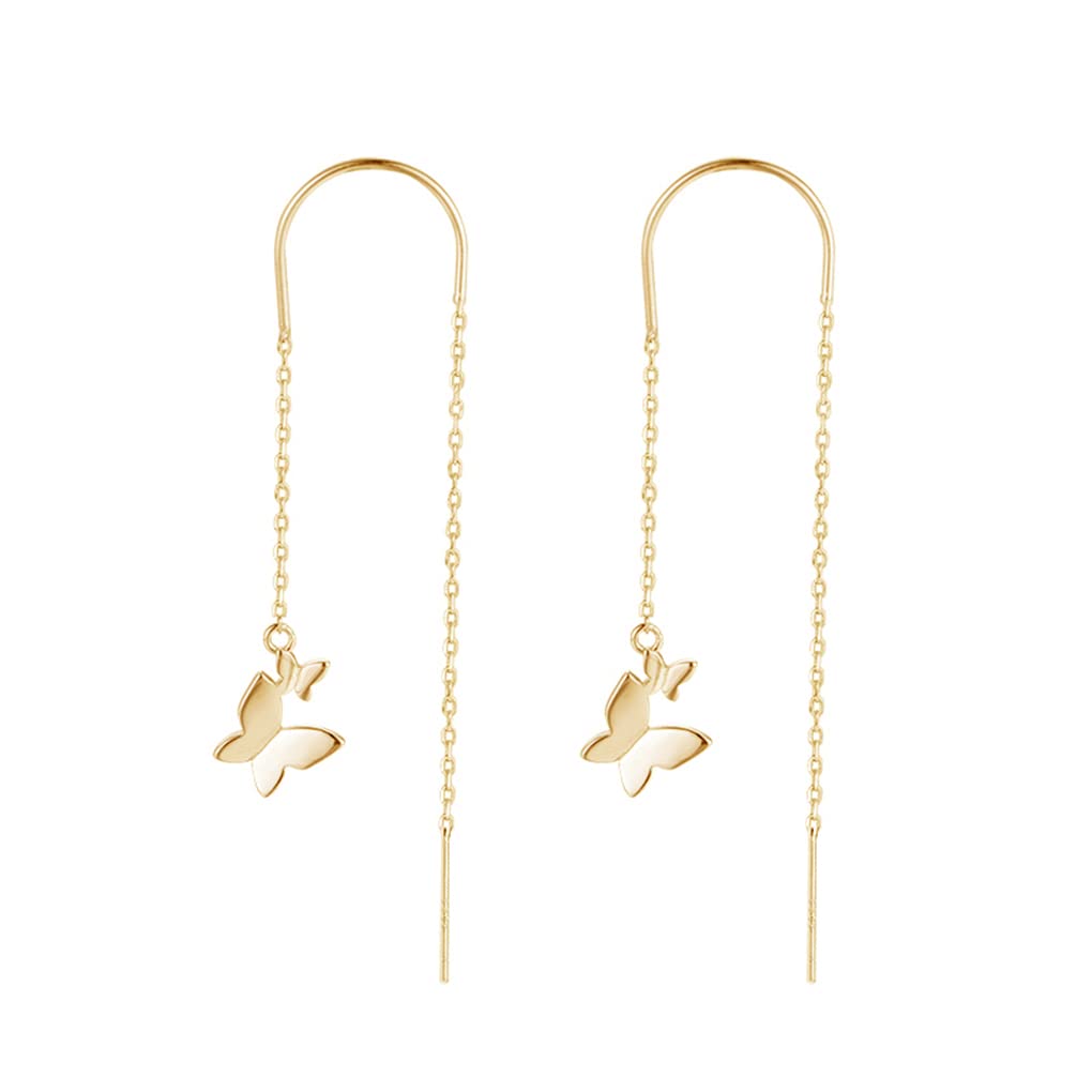 SLUYNZ 925 Sterling Silver Butterfly Earrings Dangle Chain for Women Teen Girls Butterfly Threader Earrings Tassel (B-Yellow)