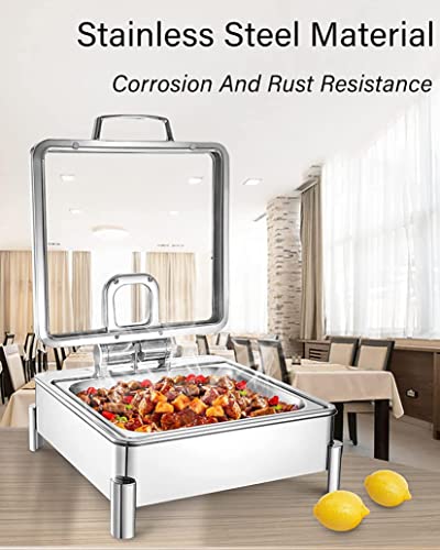 UZOURI 6 Qt Stainless Steel Chafing Dishes Silver Electro-Thermal Chafer Warmer Set with Touch Screen, Chafing Dishes Buffet for Wedding Kitchen Party Banquet Dining,B (B)