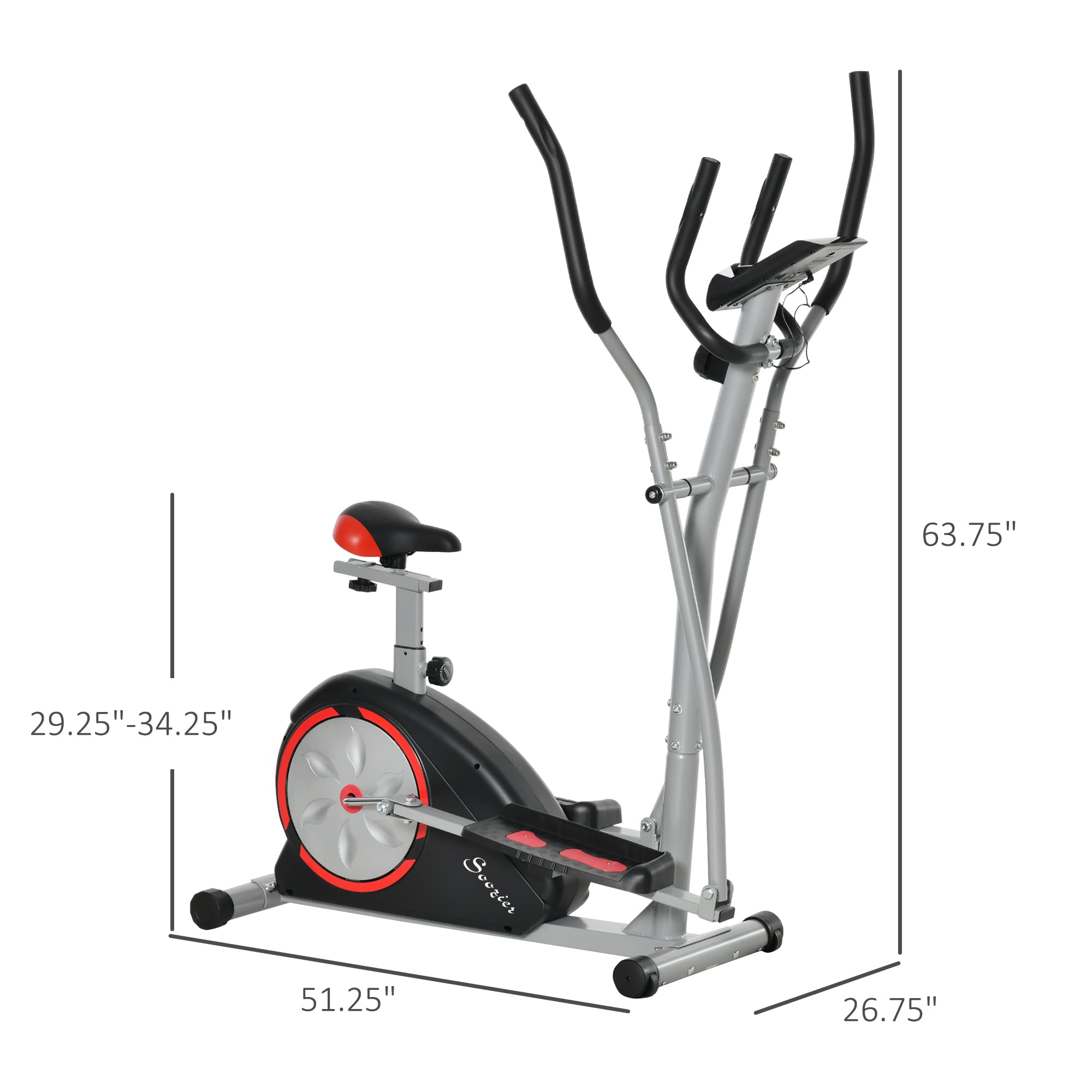 Soozier 2-in-1 Elliptical and Bike Cross Trainer with LCD Screen and Magnetic Resistance for Home Gym Use, 264 lbs Weight Capacity