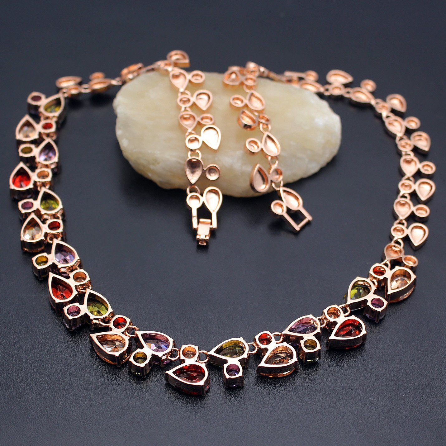 Necklaces for Women, Classic Multi Gemstones Silver Necklaces with Amethyst Garnet Morganite Peridot Women Jewelry (Gold)