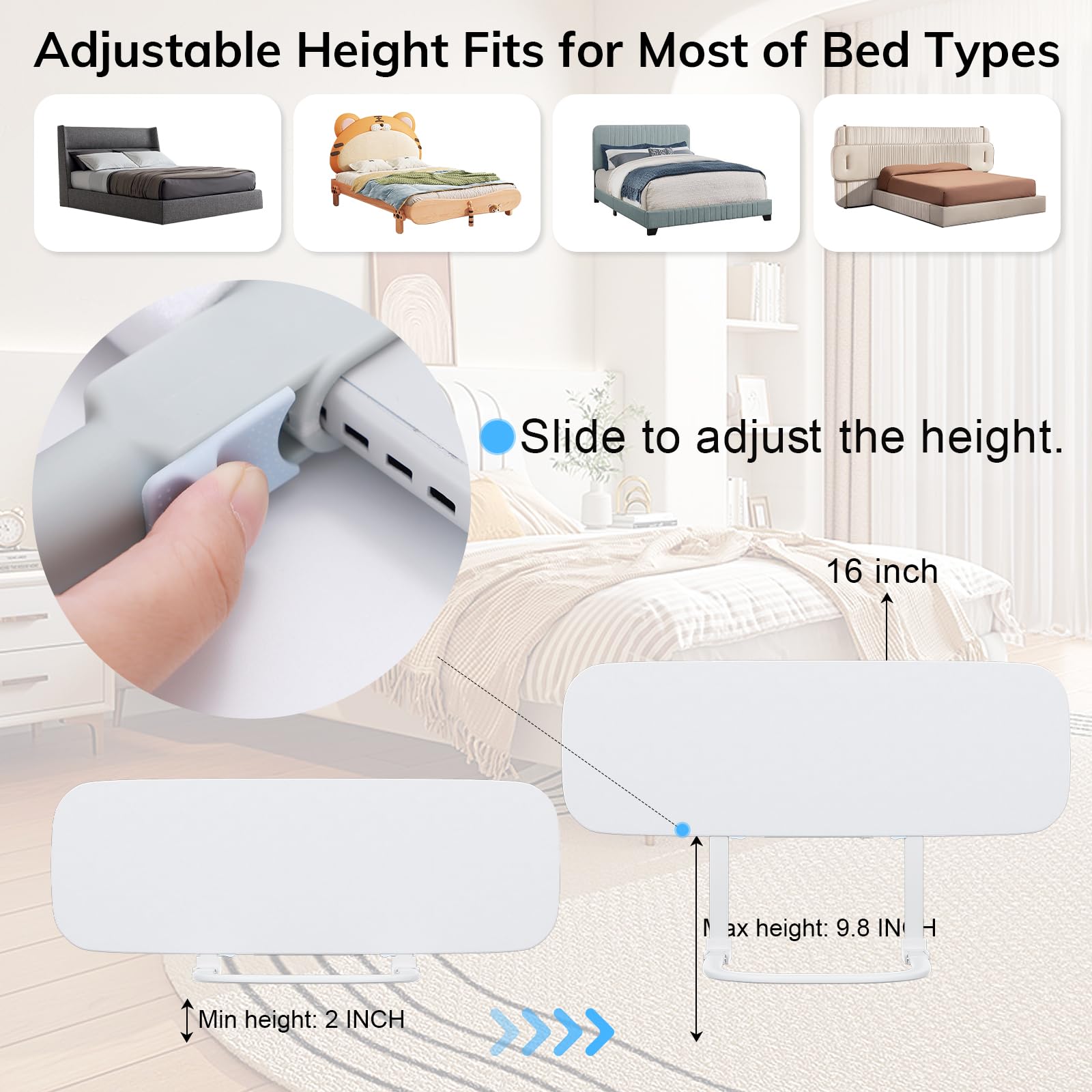 omzer Travel Bed Rails for Toddlers - Foldable Portable Safety Rail with No Drill, Short Bed Rail Guard for Baby Child/Elderly, Height Adjustable for Crib Twin Queen Full King Size Bunk Bed -48 Inch