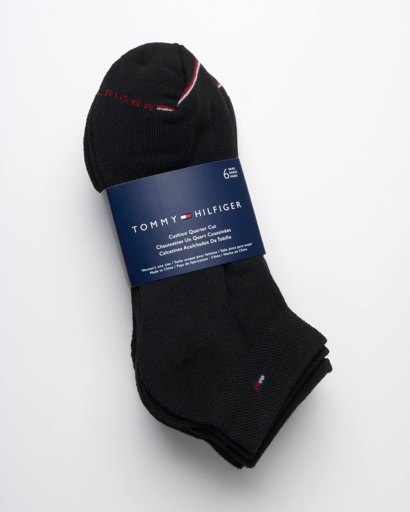 Tommy Hilfiger Women's 6 Pack Flag Sport Cushion Short Crew Socks, Size 4-10, White Assorted