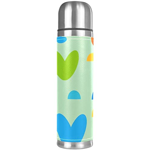 Stainless Steel Leather Vacuum Insulated Mug Semicircle and Heart Thermos Water Bottle for Hot and Cold Drinks Kids Adults 16 Oz