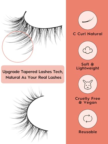 Natural Cat Eyelashes Mink Lashes Wispy Thinner Band 14mm False Eyelashes Natural Look 3D Volume Lashes C Curl Fake Eyelashes 7 Pair Siligli