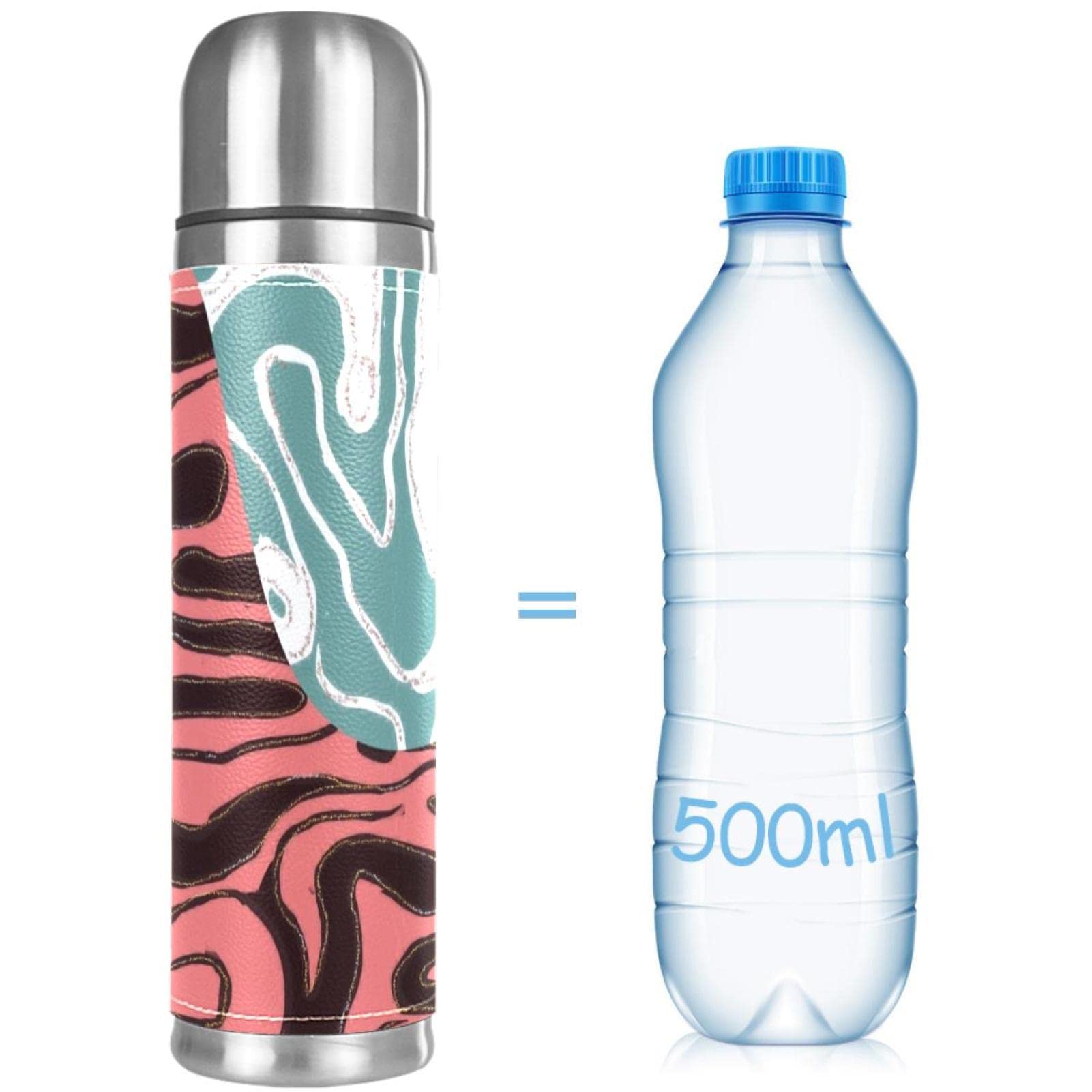 Stainless Steel Leather Vacuum Insulated Mug Abstract Texture Thermos Water Bottle for Hot and Cold Drinks Kids Adults 16 Oz