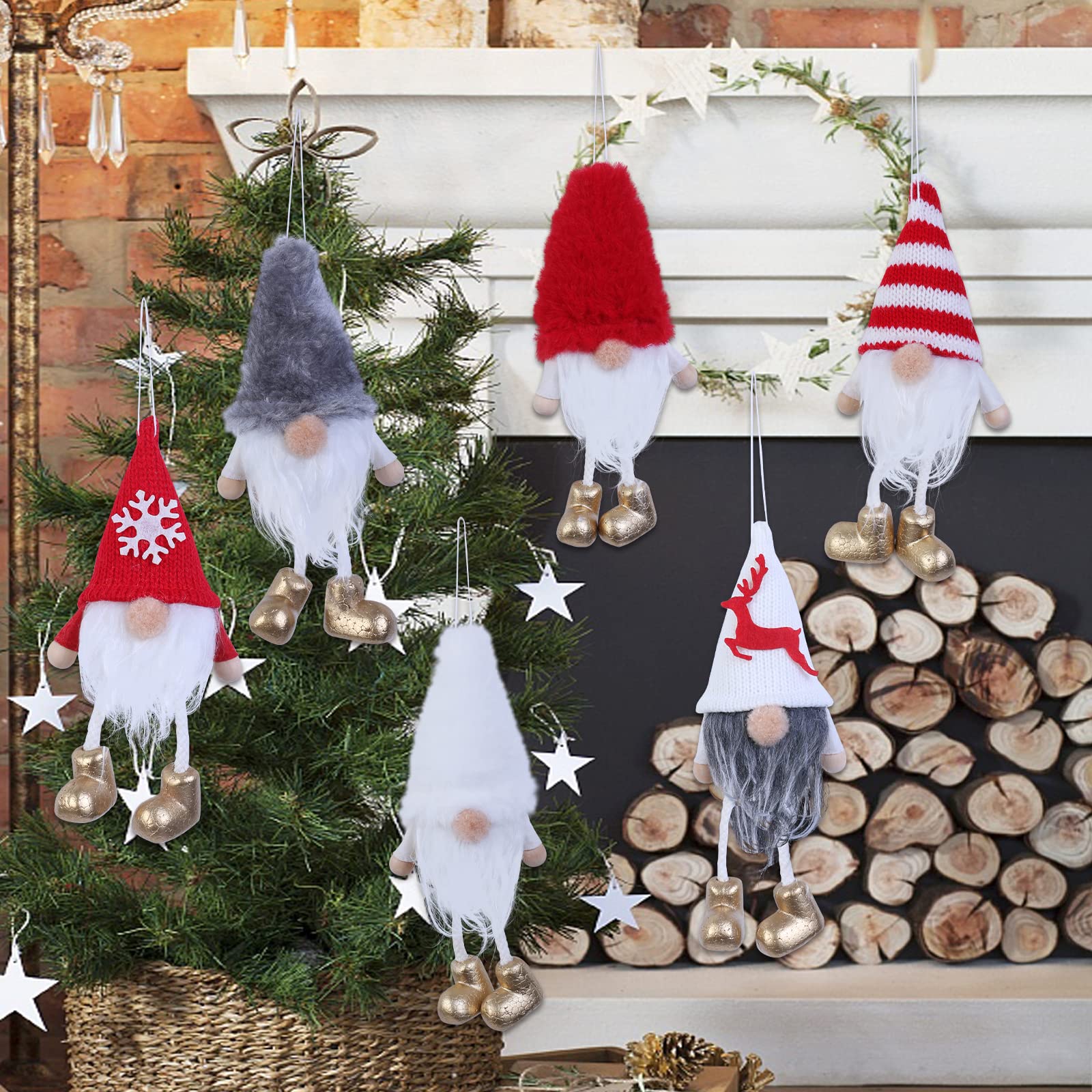 MYH DECO 6 Pack Gnome Plush Christmas Gnome Decorations Ornaments Set - Xmas Gnome Plush Scandinavian Santa Beard Ornaments for Christmas Tree Home Decor