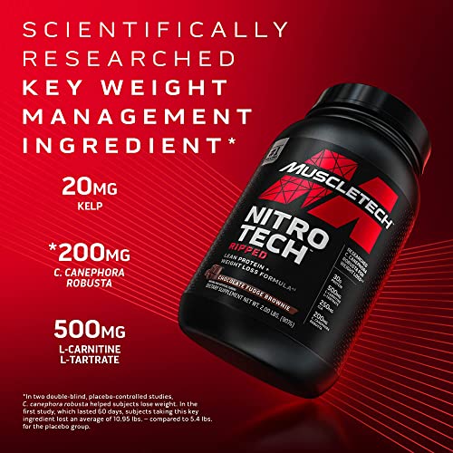 Muscletech Whey Protein Powder (Chocolate Fudge Brownie, 4LB) - Nitro-Tech Ripped Whey Protein Isolate & Peptides Smoothie Mix for Lean Muscle & Fast Recovery - 30g of Whey Protein for Women & Men