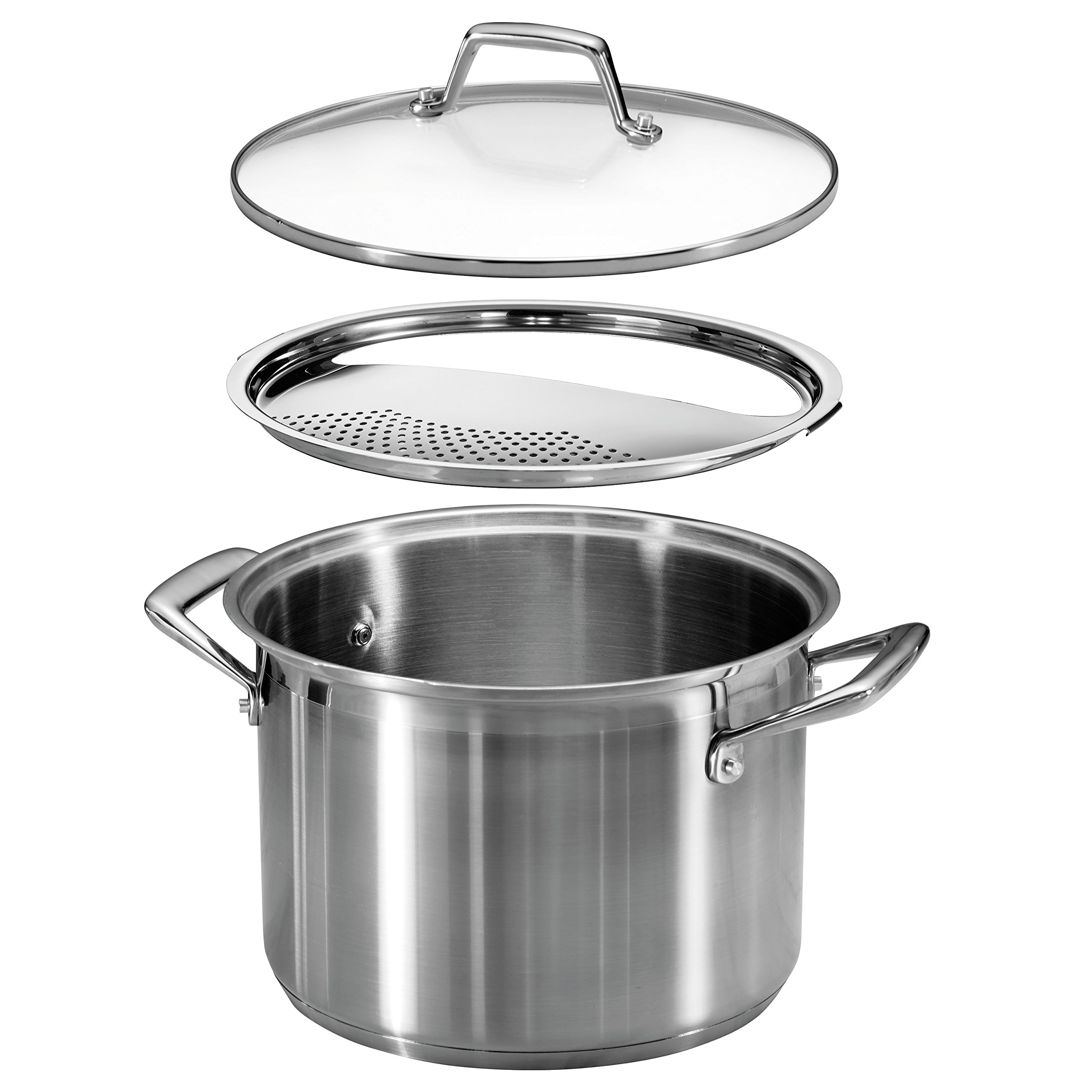 Tramontina Lock & Drain Pasta Cooker Pot with Strainer Lid 18/8 Stainless Steel 8 Qt, 80120/509DS