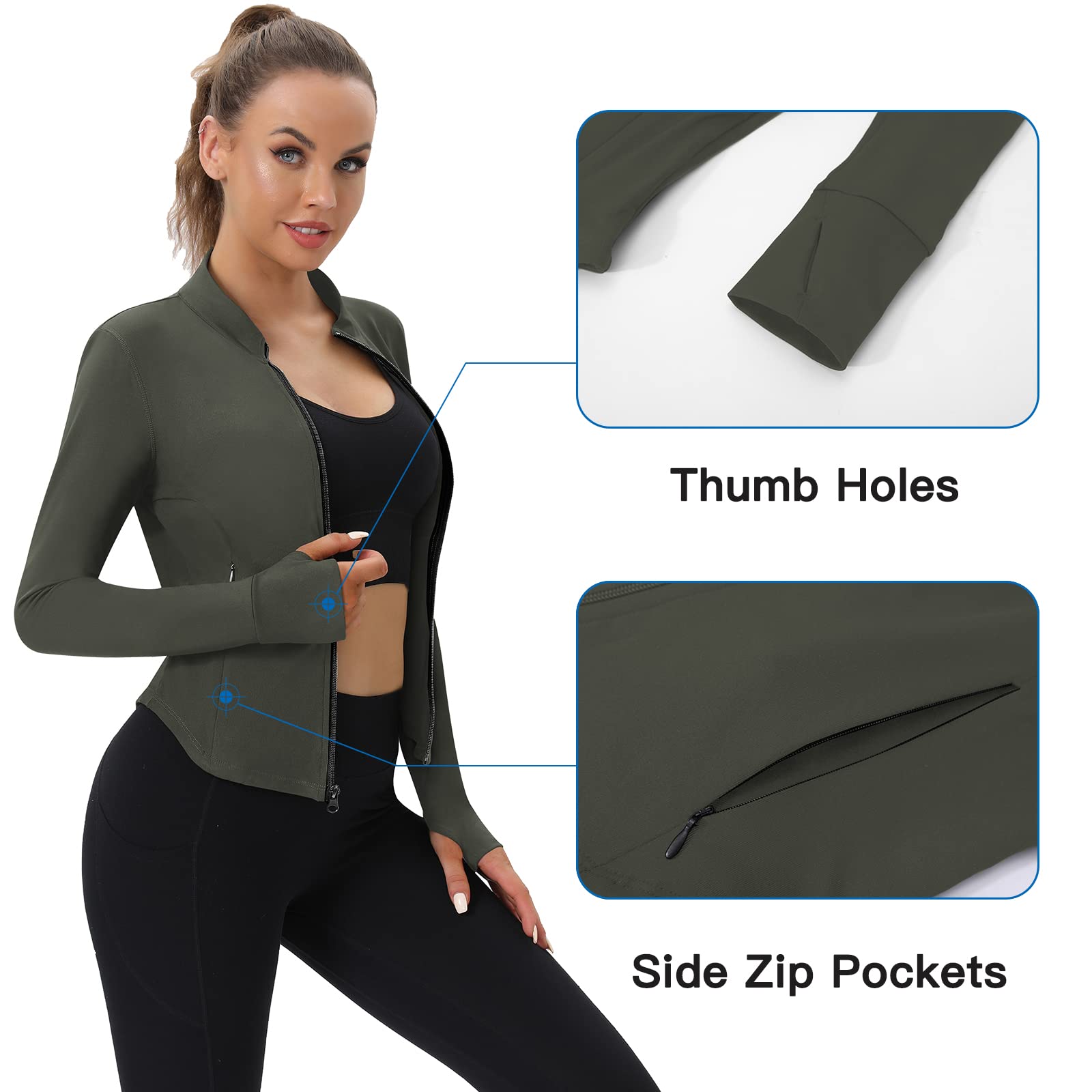 Truity Full Zip Up Workout Jackets for Women Slim Fit Running Yoga Tops Track Jacket with Thumb Holes
