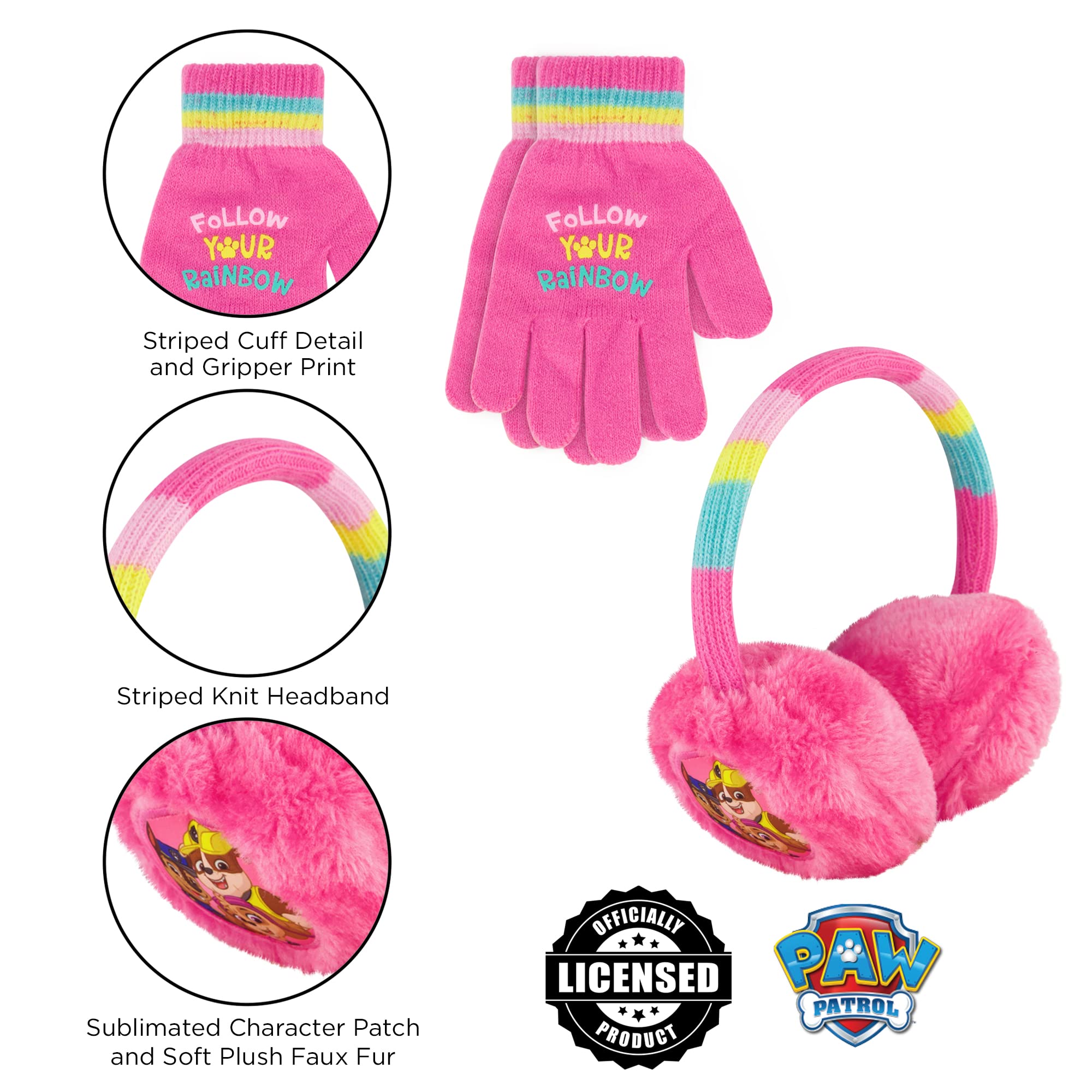 Nickelodeon Girls' Winter Hat Earmuffs and Kids Gloves Set, Paw Patrol for Age 4-7