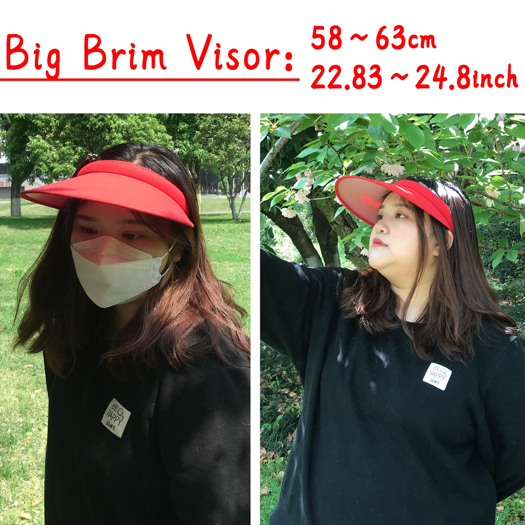Visors Womens Men Sports Sun Hat Uv Protection Adjustable Slip On Cap Wide Brim Summer Beach Golf 2 Pack Cloth Visors (Red)
