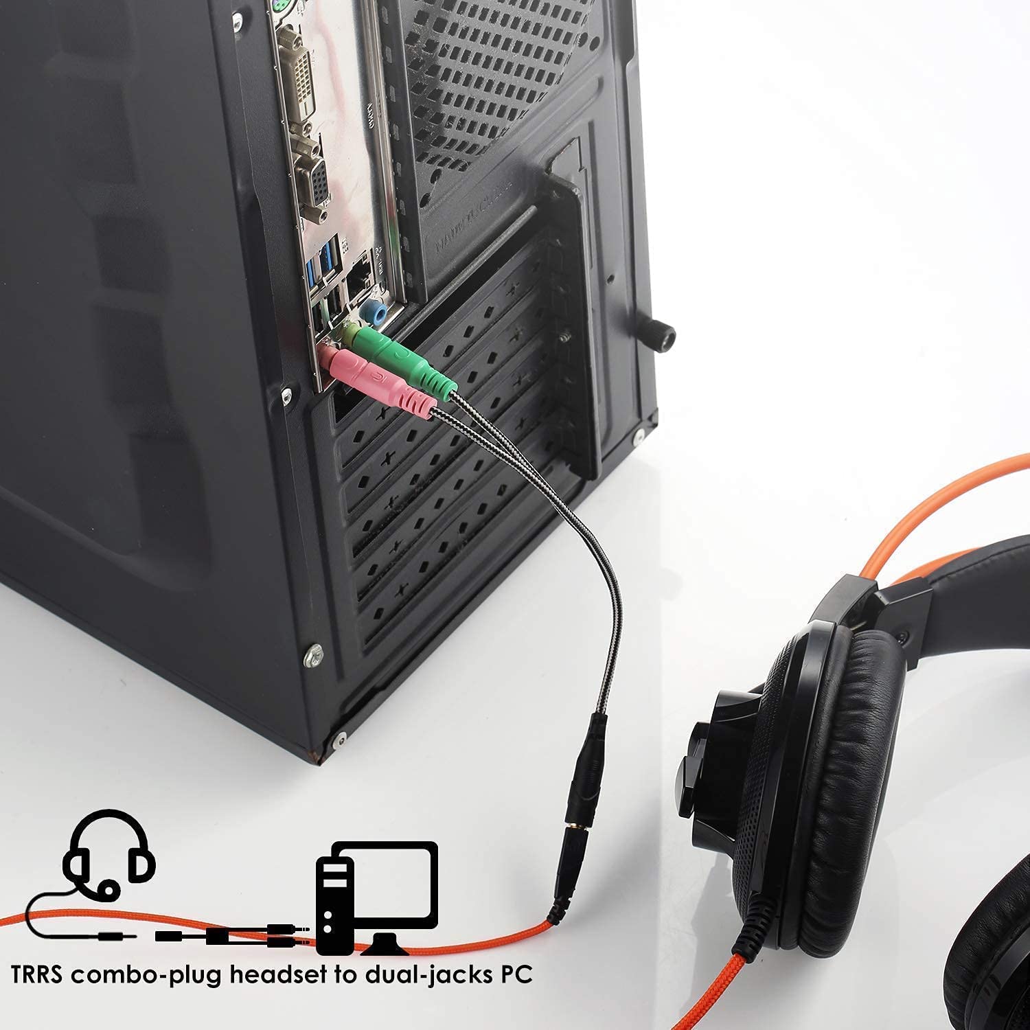 MillSO Bundle Headset Splitter 3.5mm CTIA Jack Headset Adapter Mic and Audio Headphone Splitter Cable with Separate Microphone and Headphone Connector for Gaming Headset to computer