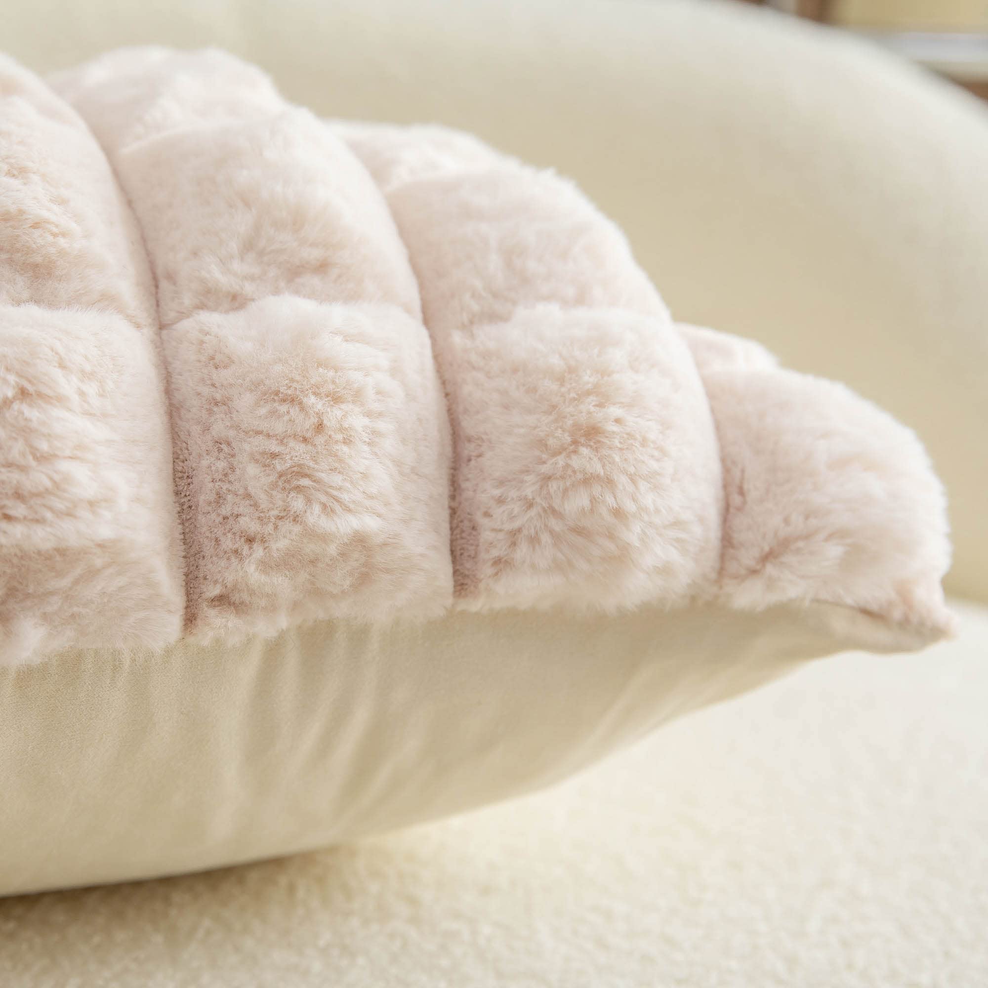 Neelvin Cream White Faux Fur Cozy Soft Plaid Decorative Throw Pillow Covers 18x18 inch Set of 2,Velvet Pillowcase Cushion Case for Sofa Couch