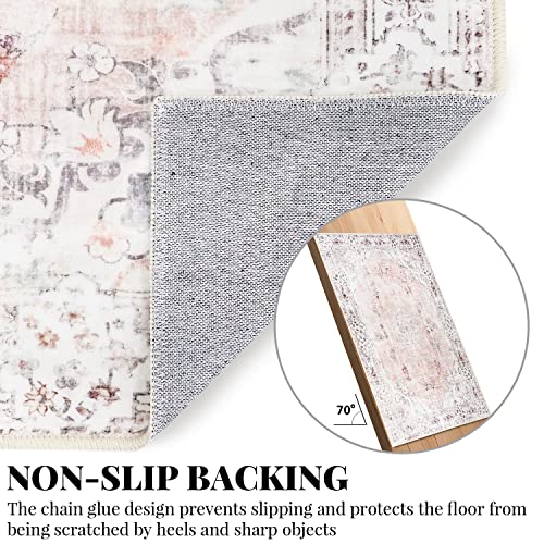 MUJOO Pink Rug 8'x10' Area Rugs for Living Room Washable Large Boho Rug for Bedroom Non Slip Abstract Soft Low-Pile Floral Flowers