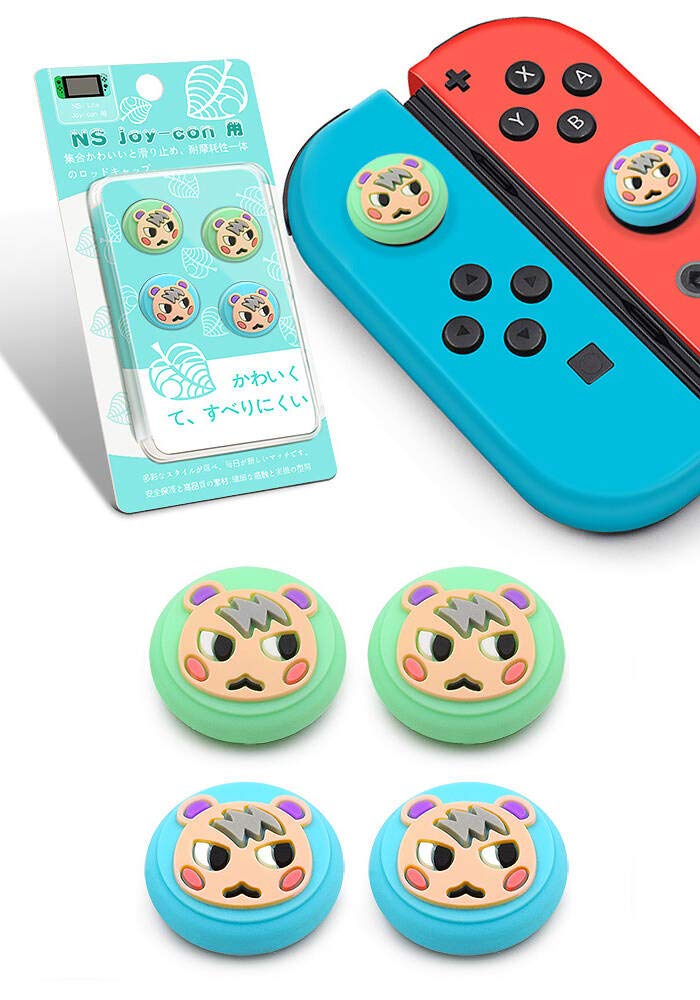 Snow Abonci Thumb Grip Caps, Joystick Cap for Switch & Lite Animal Crossing, Soft Silicone case for Joy-Con Controller(Green & Blue)