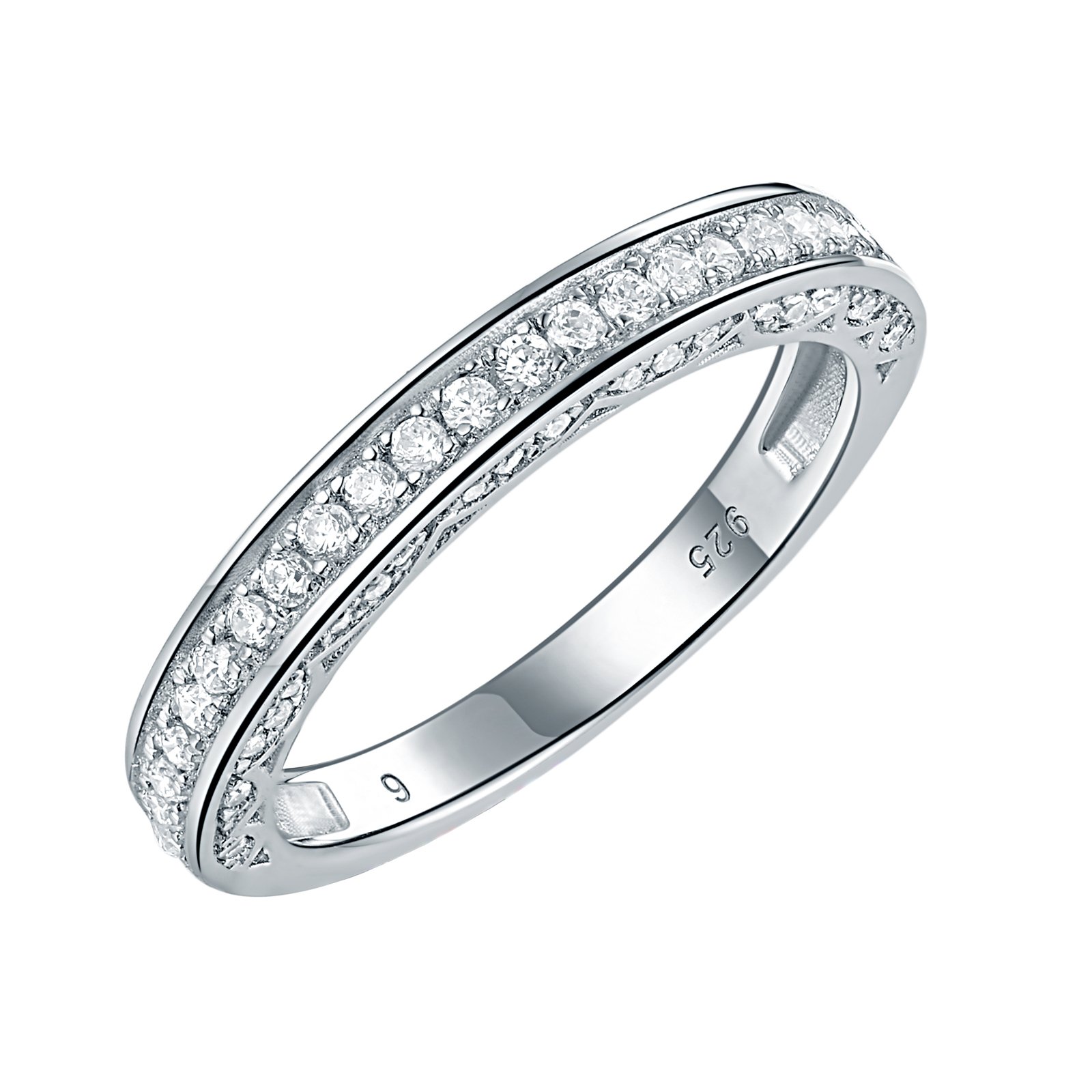 Newshe Jewellery Stackable Band AAAAA Cz Wedding Engagement Ring for Women 925 Sterling Silver Eternity 2.5mm Size 7