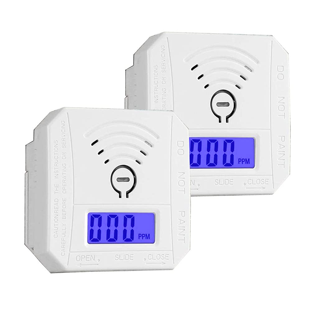YMDJL Carbon Monoxide Detector 2 Pack, Battery Operated High Accuracy CO Alarm with Sound Warning and Digital LCD Display (2AAA Batteries NOT Included)