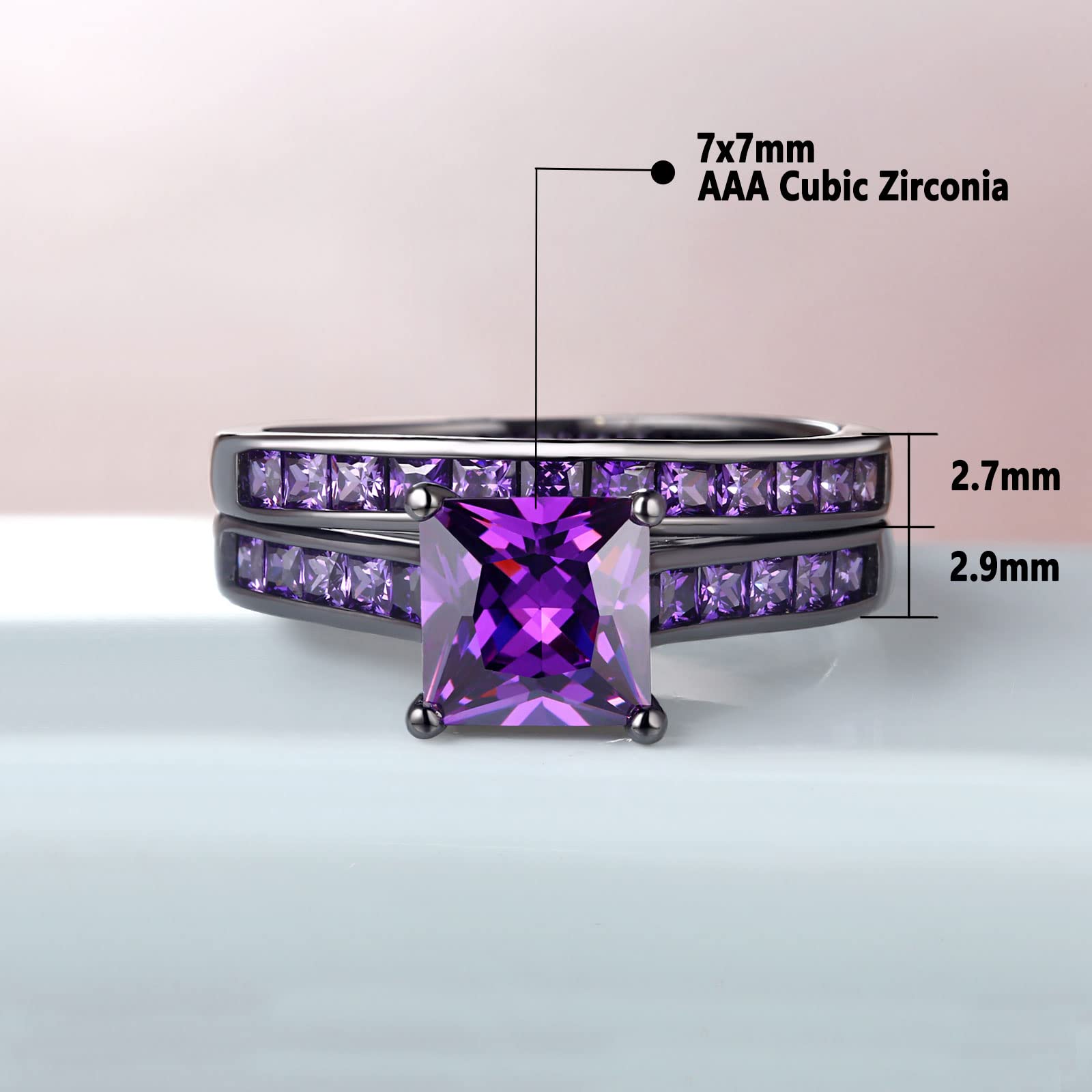 SHELOVES Black Plated Couples Women Purple Wedding Rings Sets His and Hers Men Tungsten Wedding Band 11+8.5