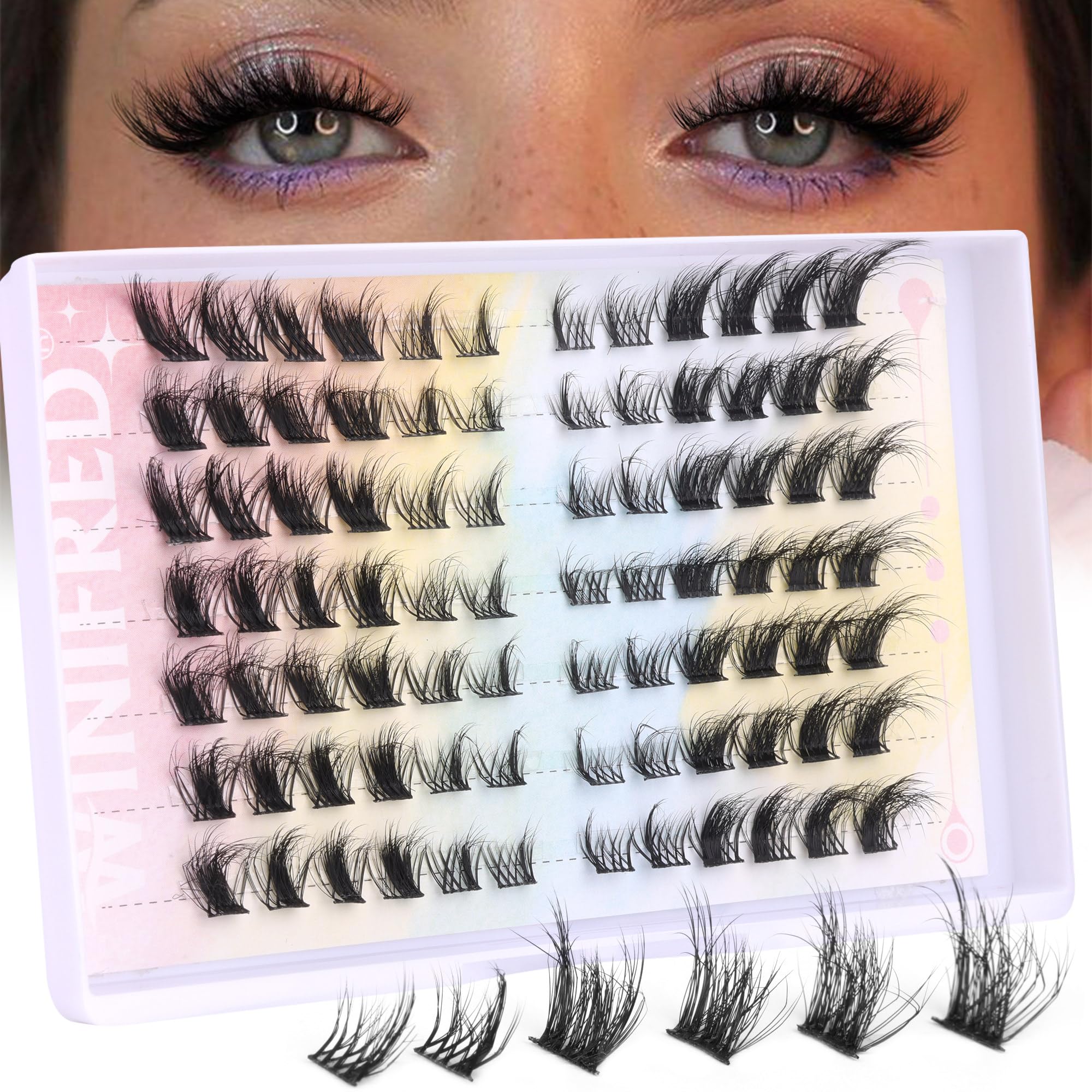 Natural Individual Lashes Extension Kit Cluster Lashes Bond and Seal Fake Eyelashes Wispy Manga Lashes Natural Look DIY Mink Lashes Clusters by Winifred