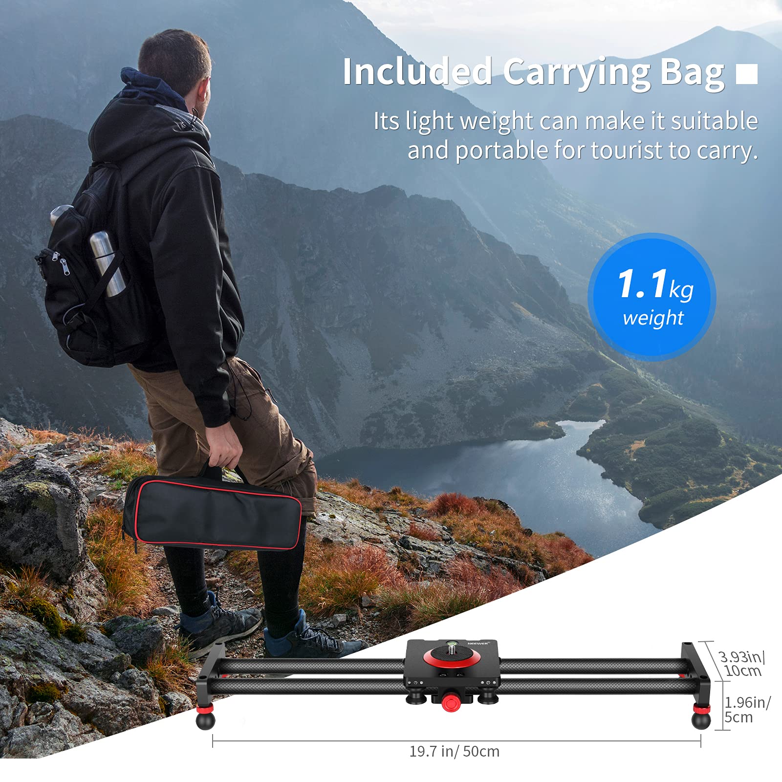 Neewer Camera Slider Carbon Fiber Dolly Rail, 19.7 inches/50 Centimeters with 4 Bearings for Smartphone Nikon Canon Sony Camera 12lbs Loading