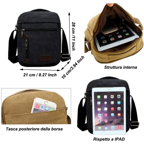 Small Canvas Crossbody Bag for Men,Small Shoulder Bag, Mini Messenger Bag for Cell Phone, Portable mobile phone coin bag (Black2)